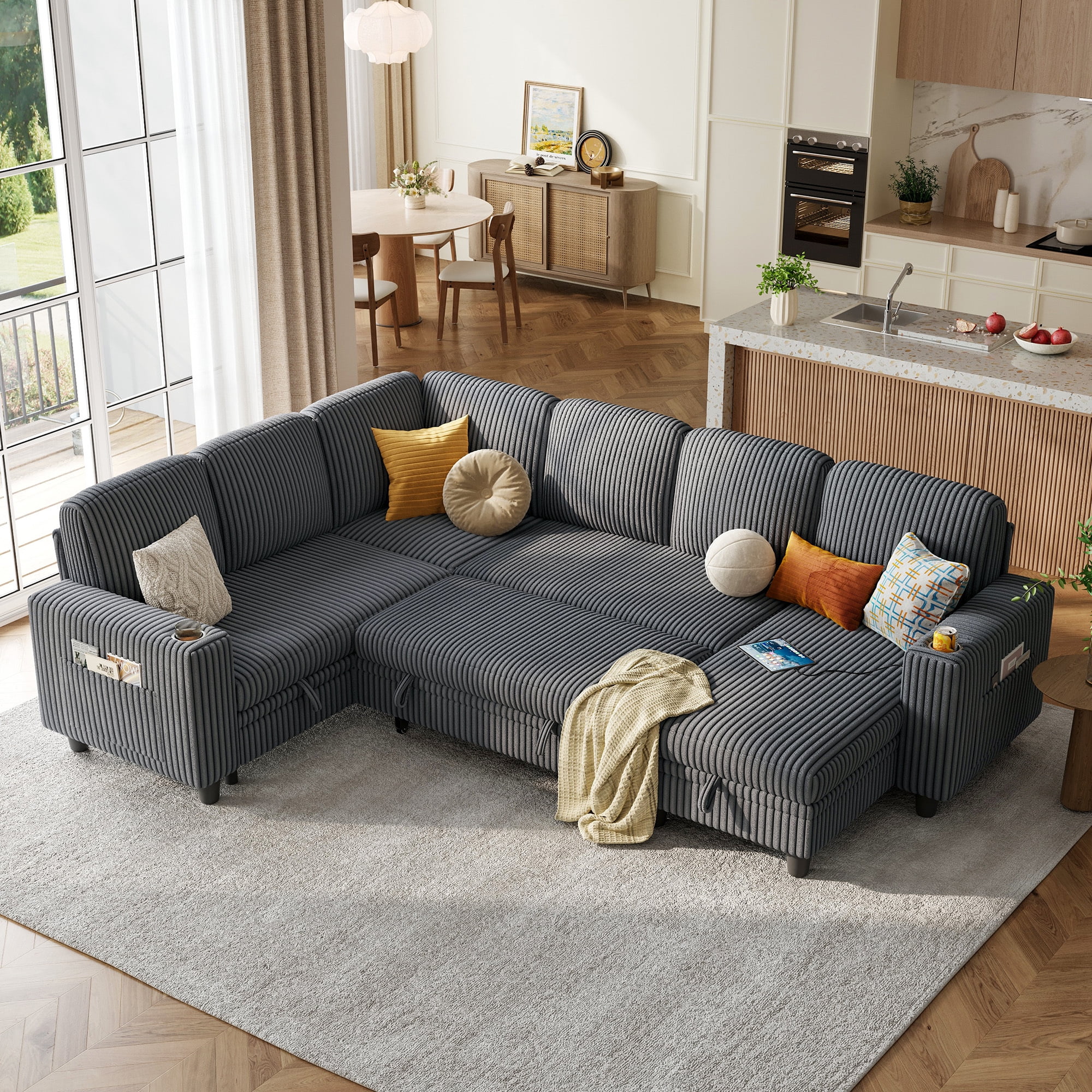 Linsy Home Oversized Modular Storage Sectional Sleeper Sofa with Pull ...