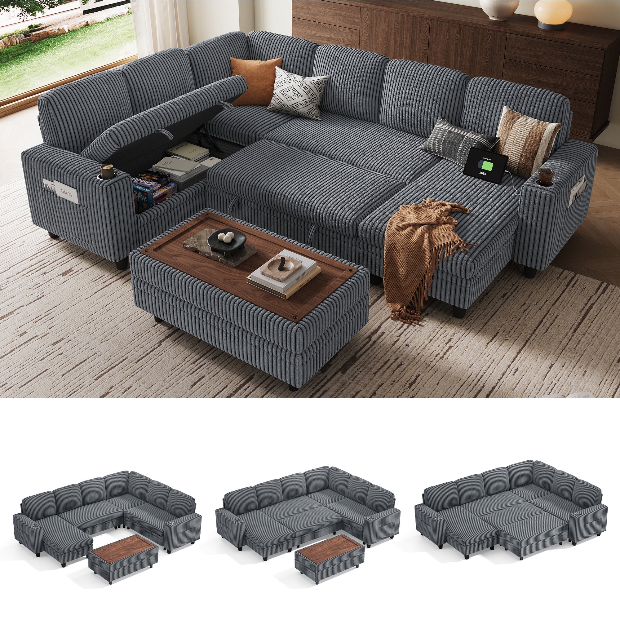 Linsy Home Plush Corduroy Sleeper Sofa Bed with Storage Seat, Pull Out ...