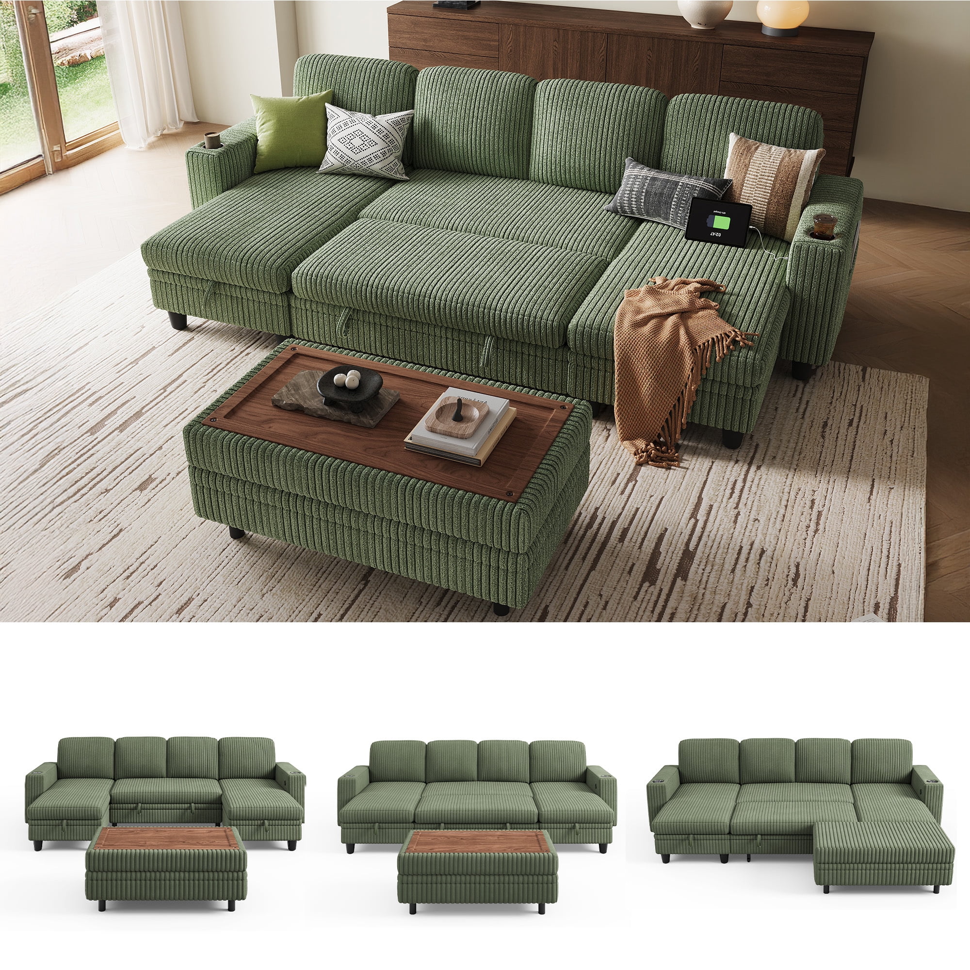 Linsy Home Plush Corduroy Sleeper Sofa Bed with Storage Seat, Pull Out ...