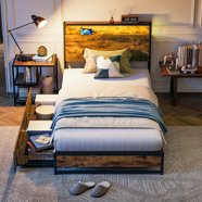 Gyfimoie Full Bed Frame with 4 Storage Drawers, LED Bed Frame with ...