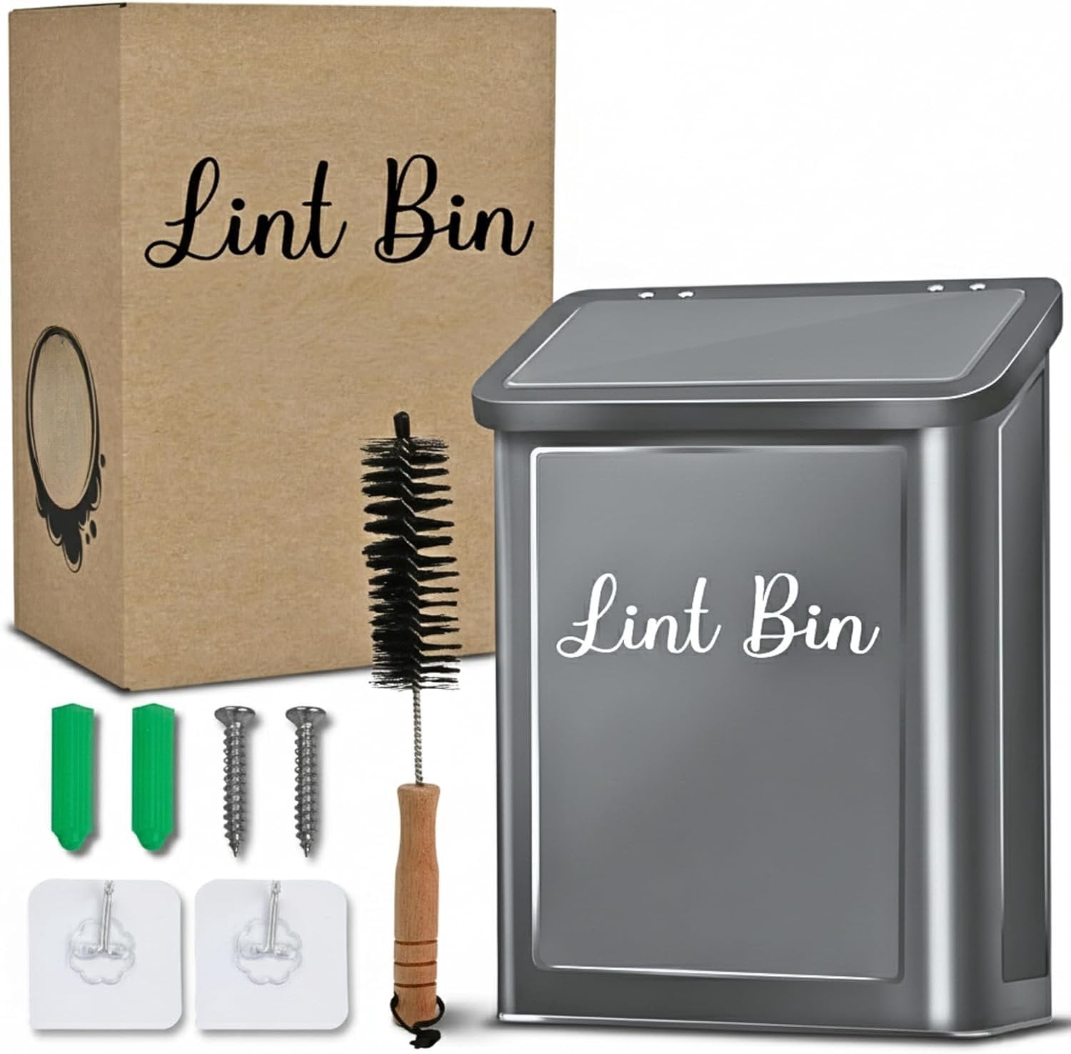 Lint Bin for Laundry Room - Black Lint Holder with Lid - Wall Mount ...