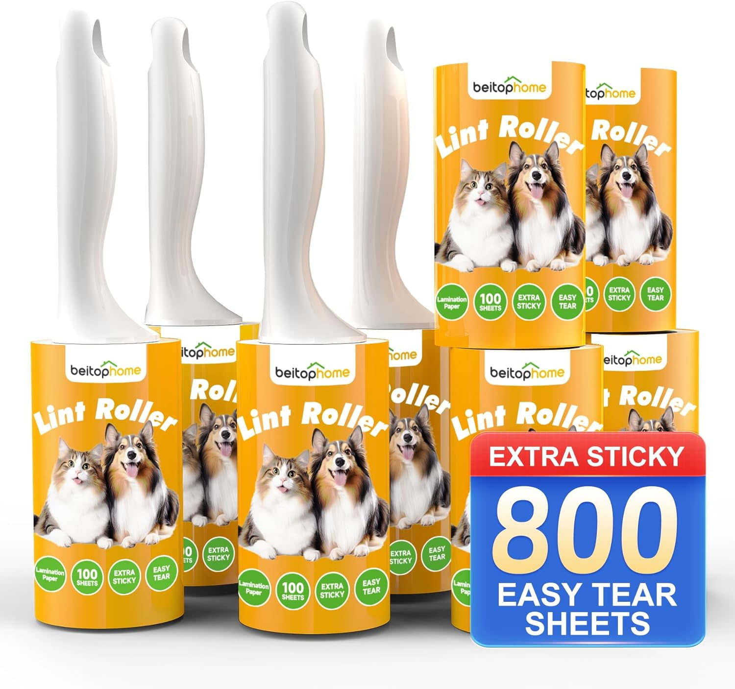 Lint Roller, 800-Sheet Extra Sticky Rollers for Pet Hair, 4 Handles ...