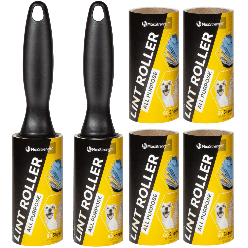 Max Strength Pro Lint Rollers, 2 Rollers, 6 Refills, 360 Sticky Sheets ...