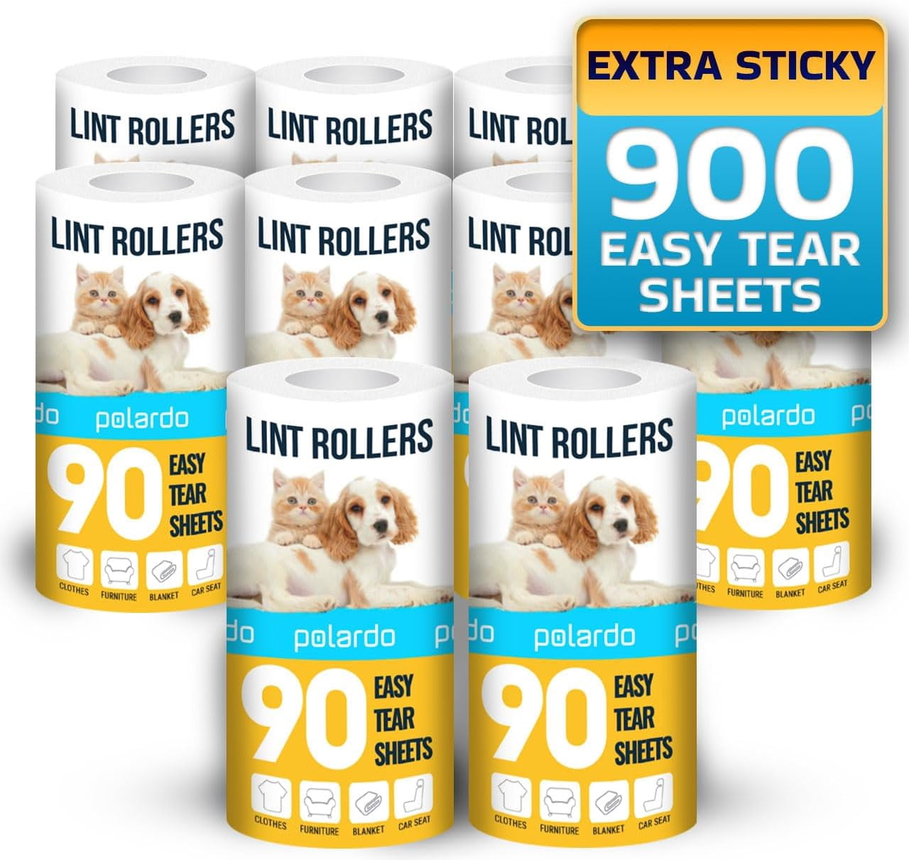 Lint Rollers 900 Sticky Sheets, 10 Spare Rollers,10 Pack of Refills ...