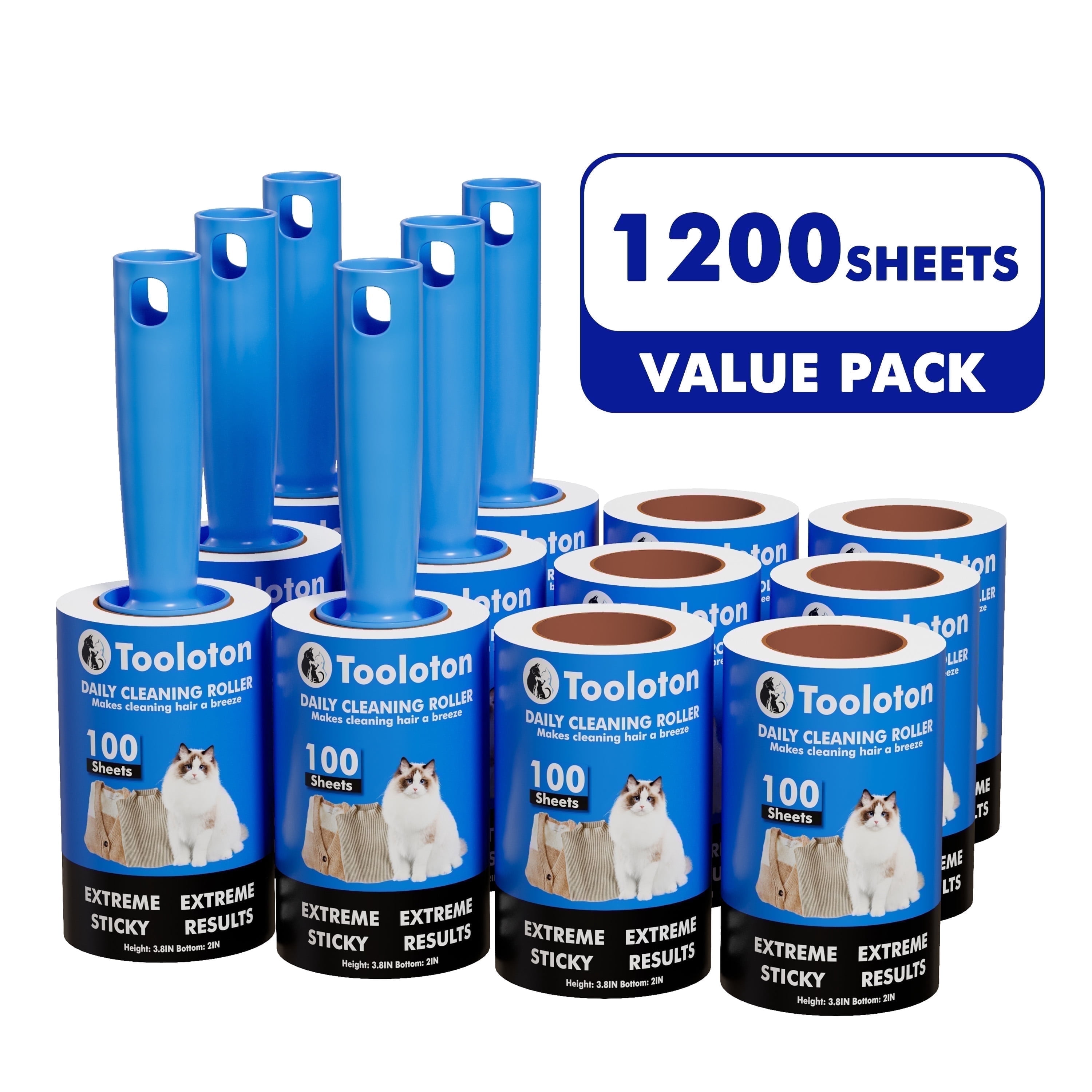 Tooloton Extra Sticky Lint Roller, 1200 Sheets, 12-Pack, Hair Removal ...