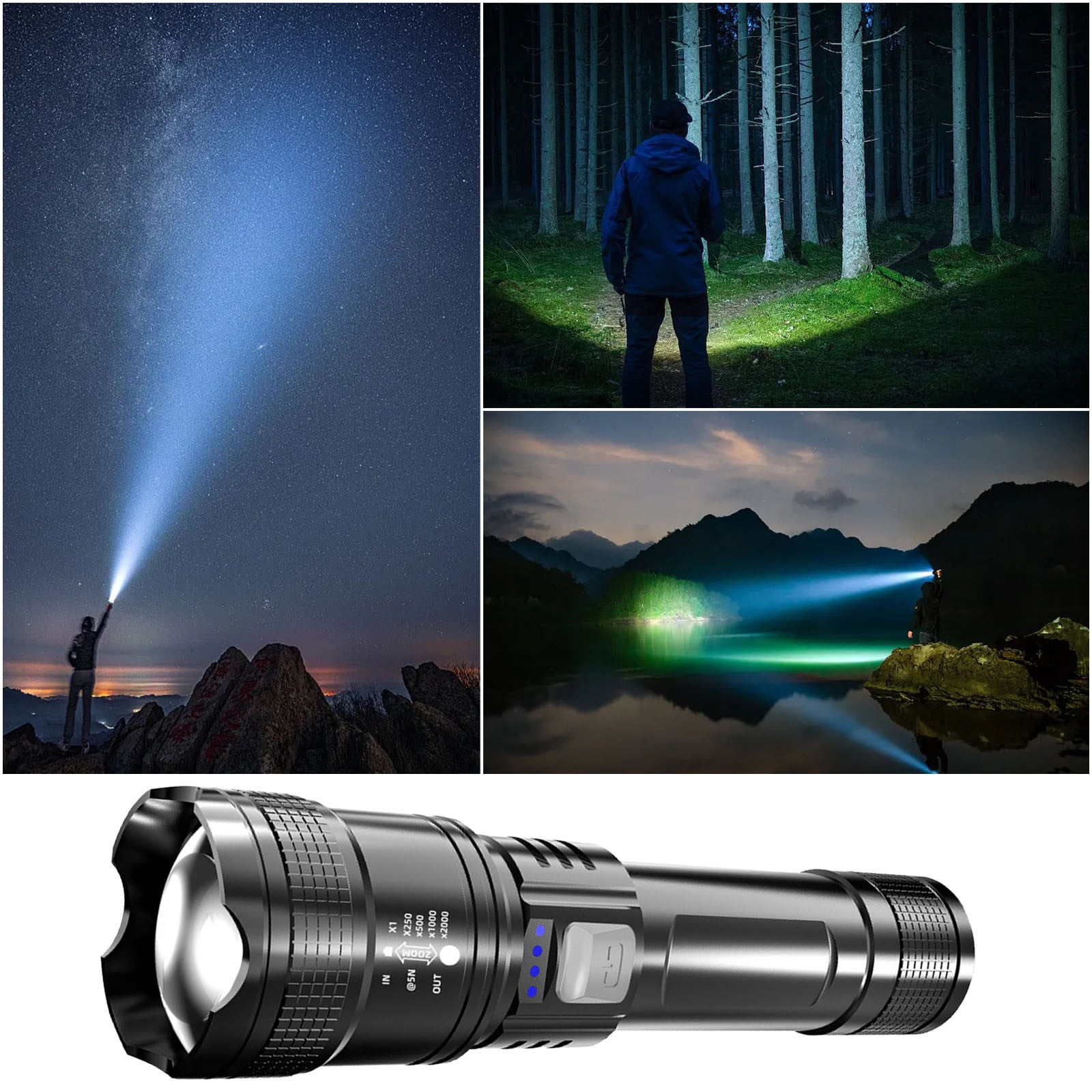 Linterna recargable ultrabrillante, potente luz de camping de largo ...