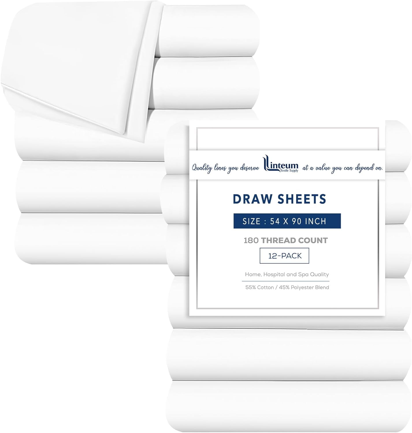 Linteum Textile 54x90 White Draw Sheets - 180 Thread Count Polycotton ...