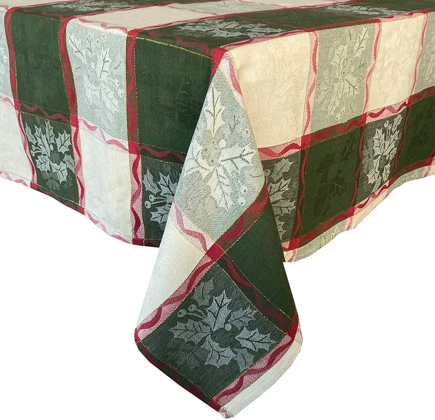 Christmas Golden Mistletoe and Ribbon Cotton Jacquard 52 x 52 inch ...