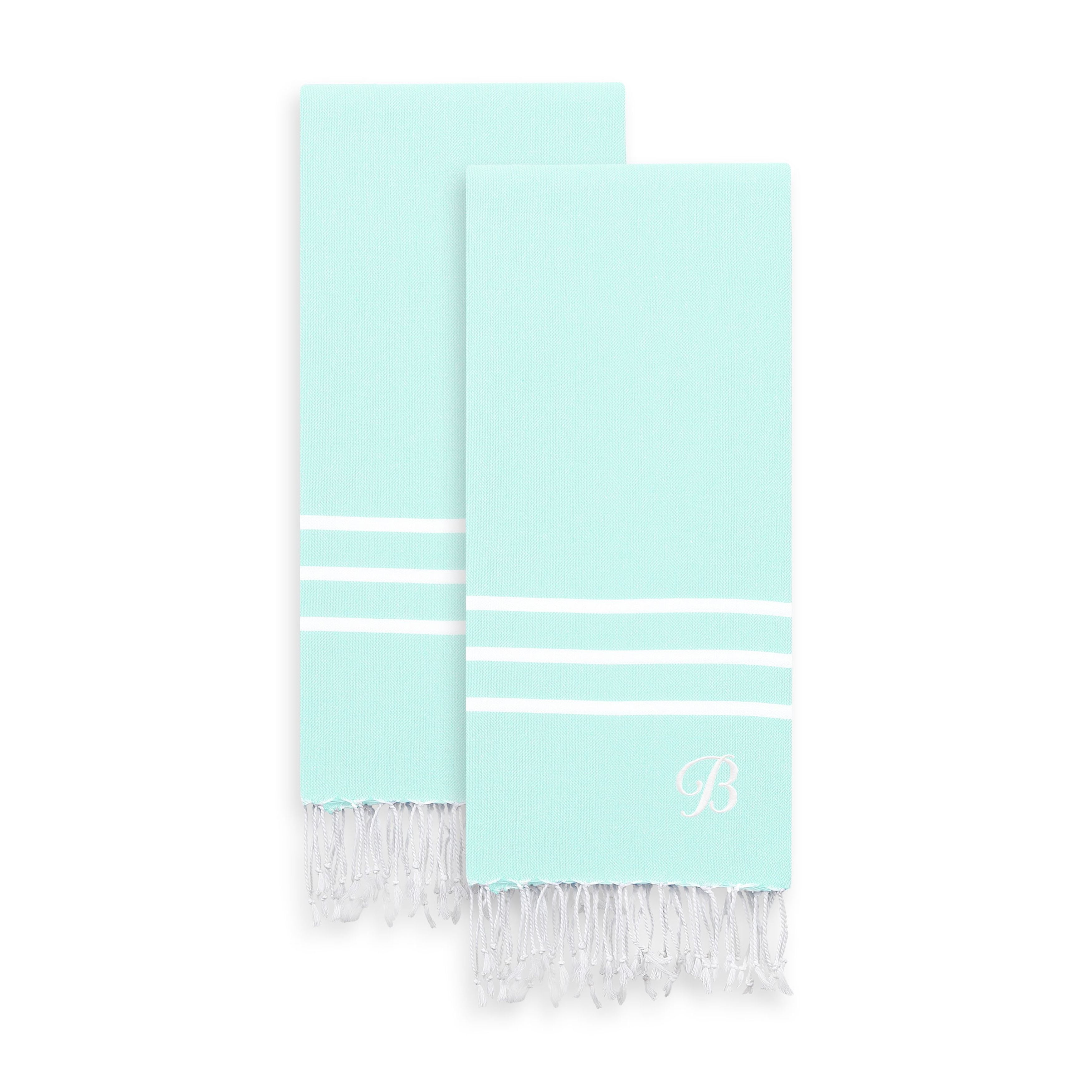 Linum Home Authentic Ella Soft Aqua Monogrammed Pestemal Fouta Turkish ...