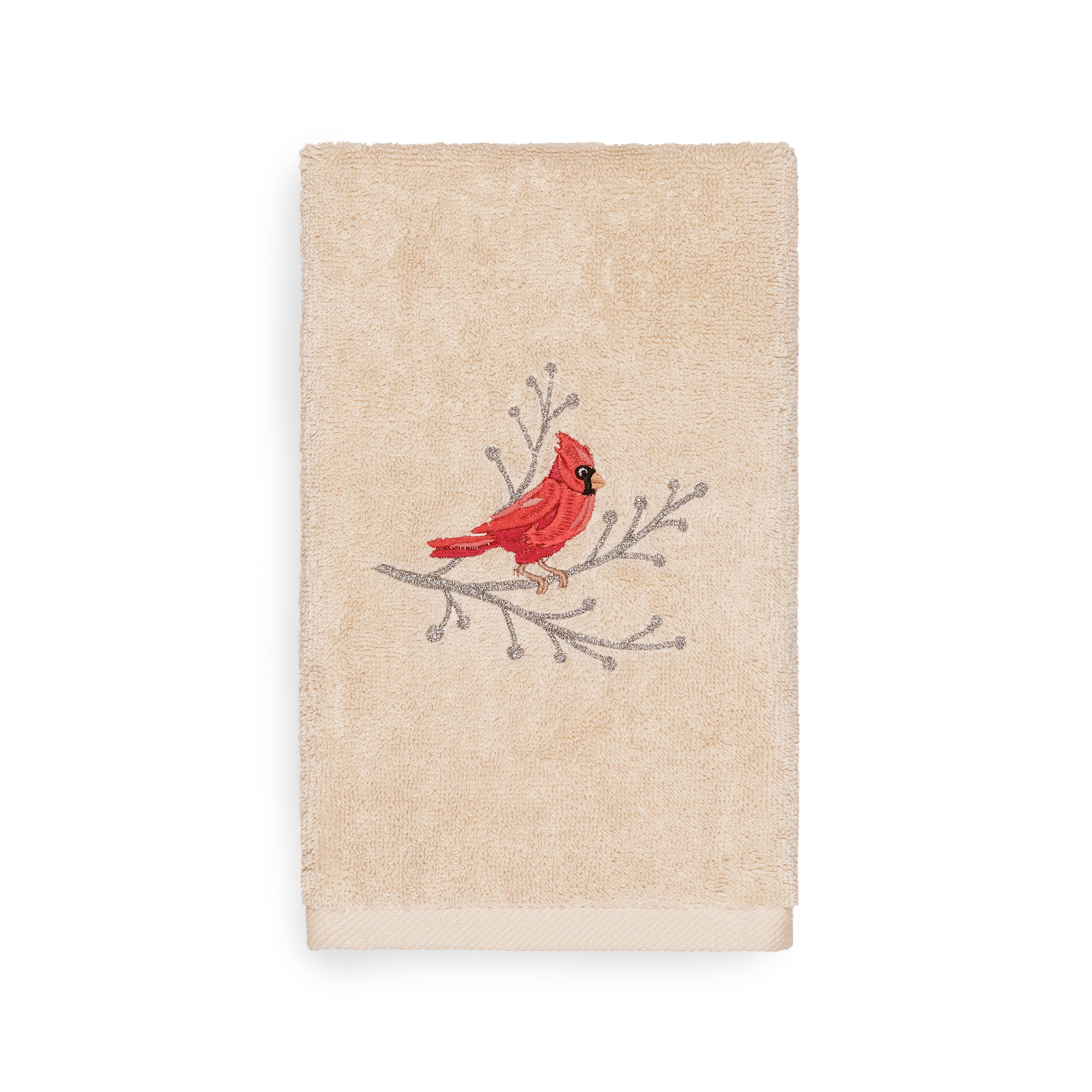 Linum Home Christmas Cardinal Embroidered Beige Turkish Cotton Hand ...