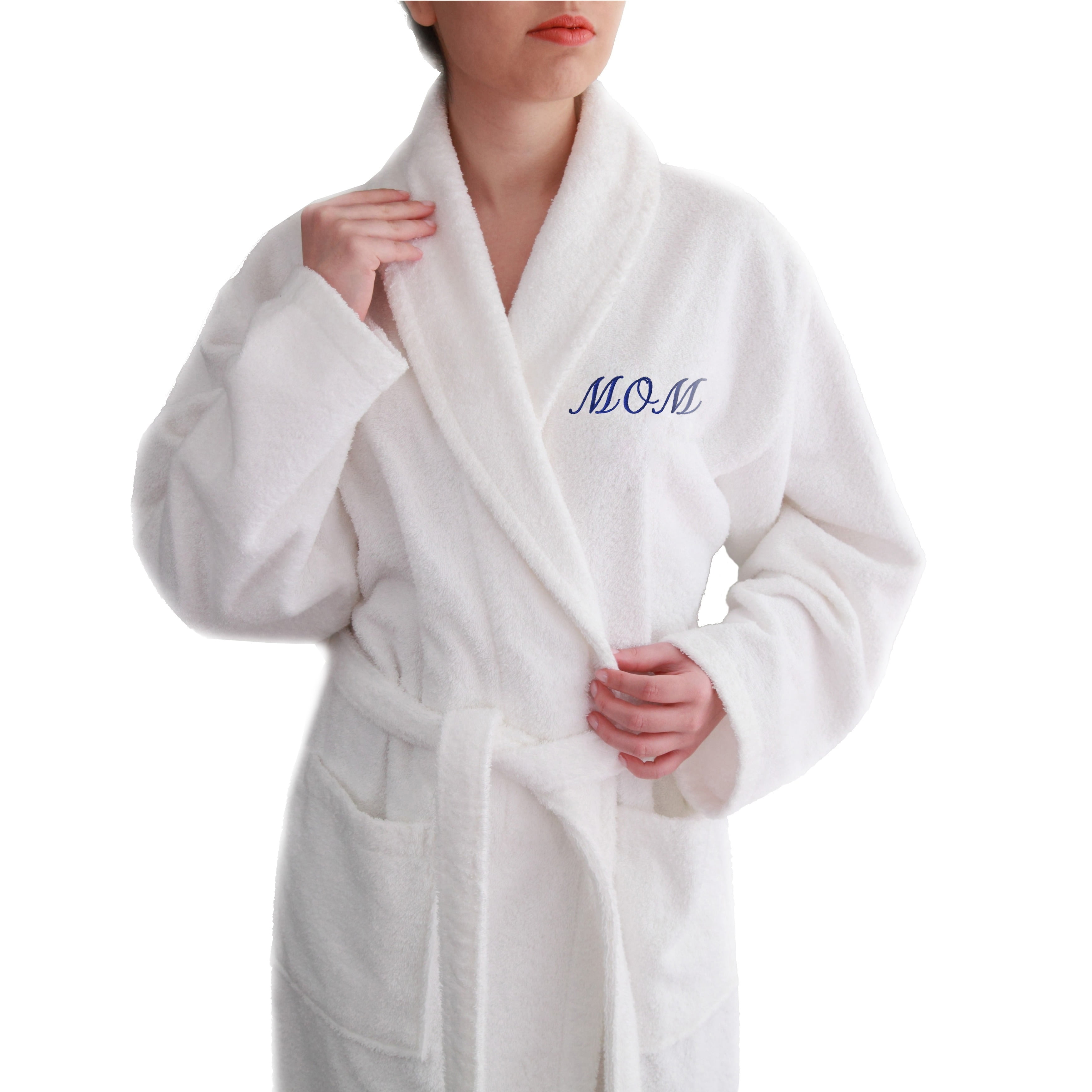 Linum Home Textiles "Mom" Embroidered Cotton Terry Bathrobe Color: Navy ...