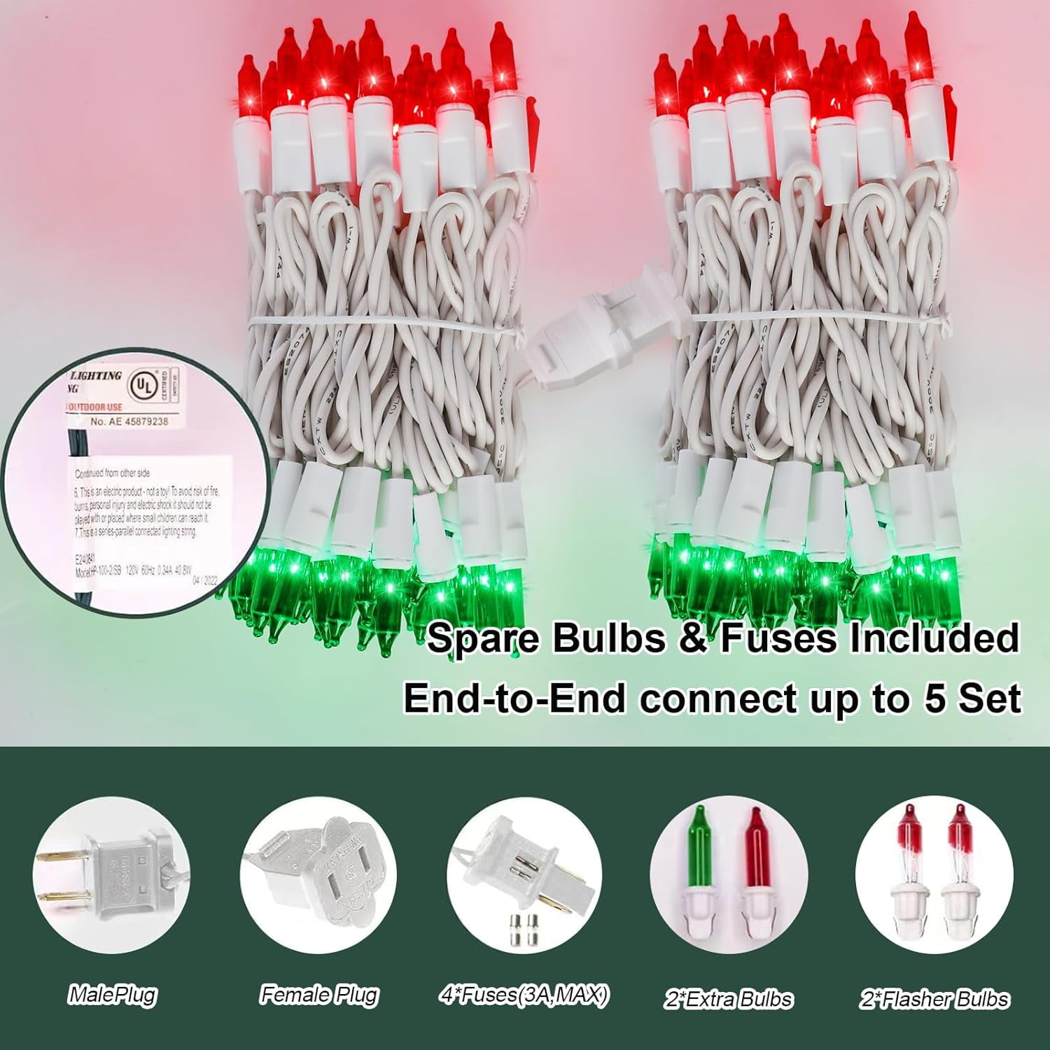 Linyan-100 Count Red Clear Christmas Lights, Green Wire 20Ft ...