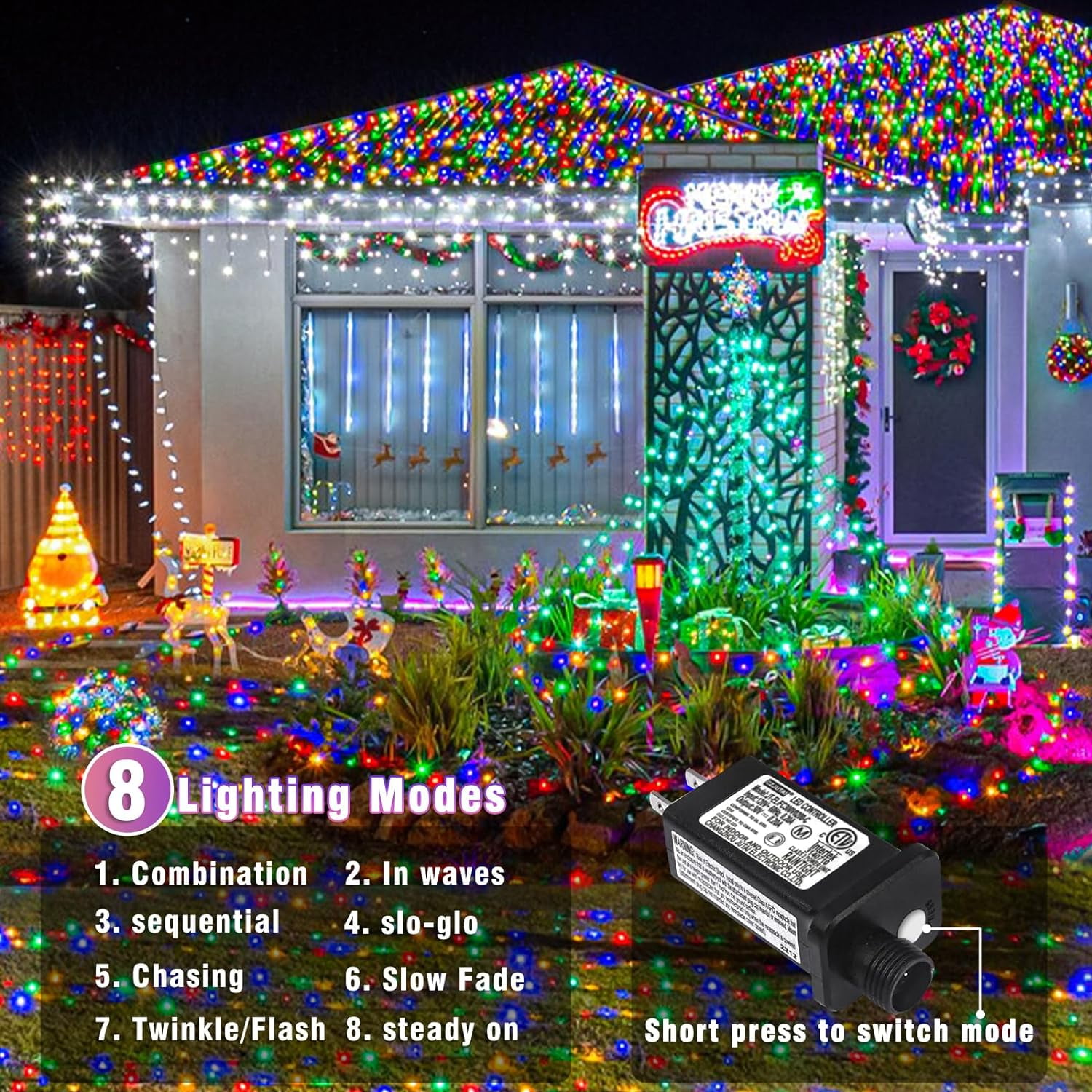 Linyan-132FT 400 LED Christmas Lights Outdoor, Christmas String Lights ...