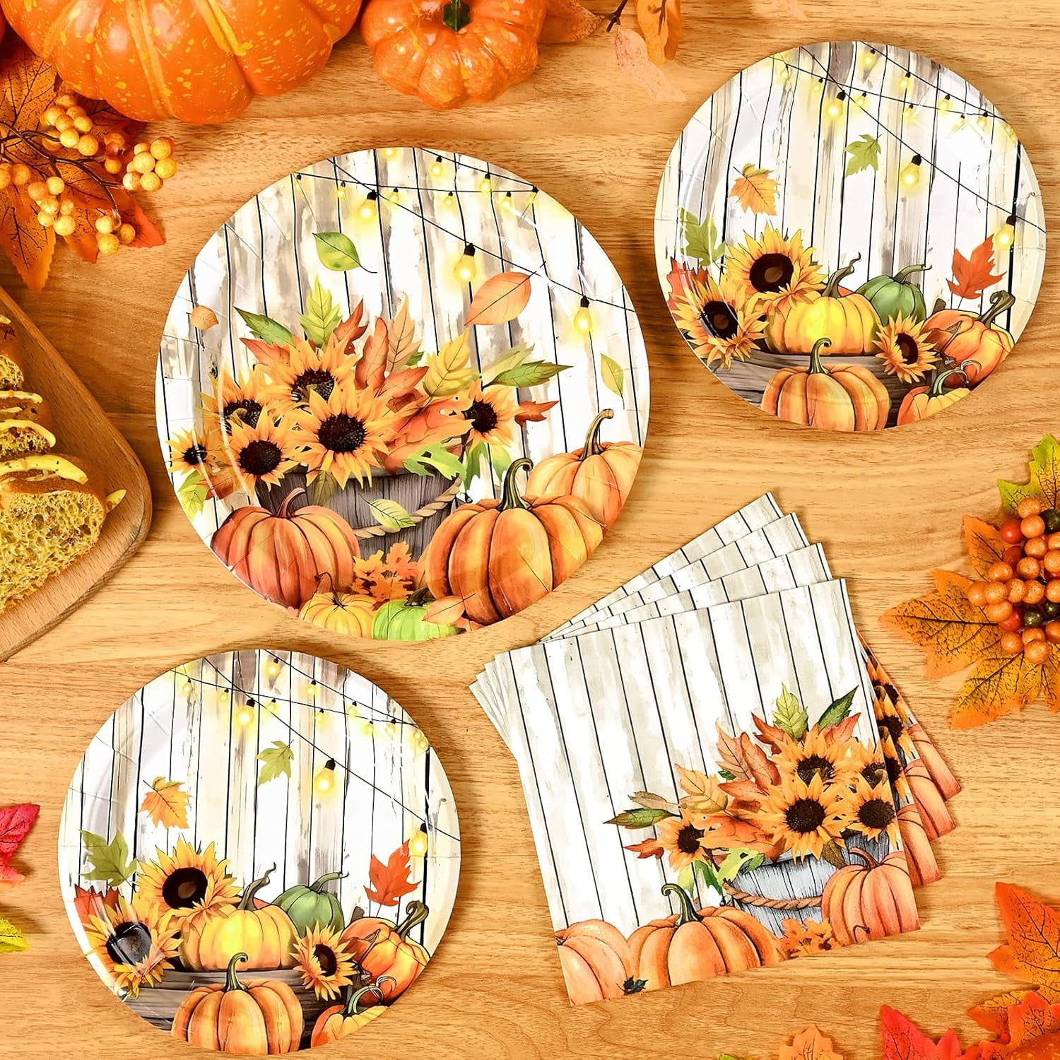 Linyan-200PCS Fall Paper Plates and Napkins, Thanksgiving and Pumpkin ...