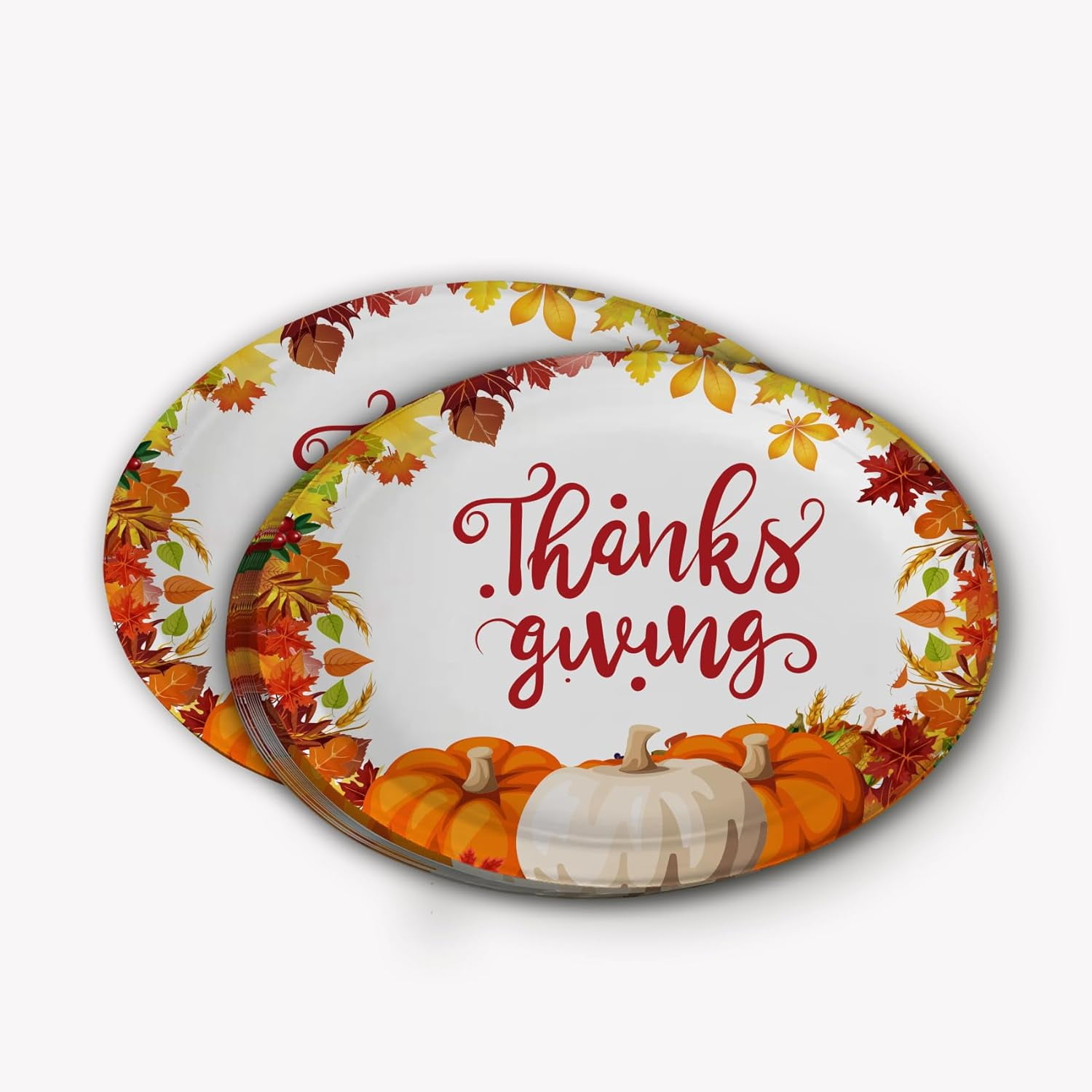 Linyan-25 Count Thanksgiving Plates Fall Paper Plates 12" x 10" Heavy ...
