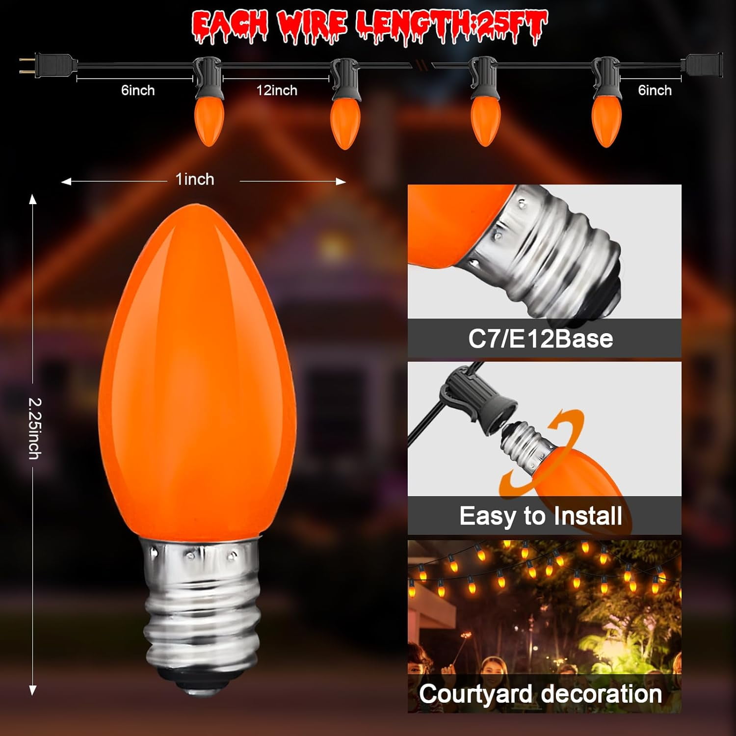 Linyan-25FT C7 LED Christmas Lights Outdoor, Multicolor Vintage Style ...