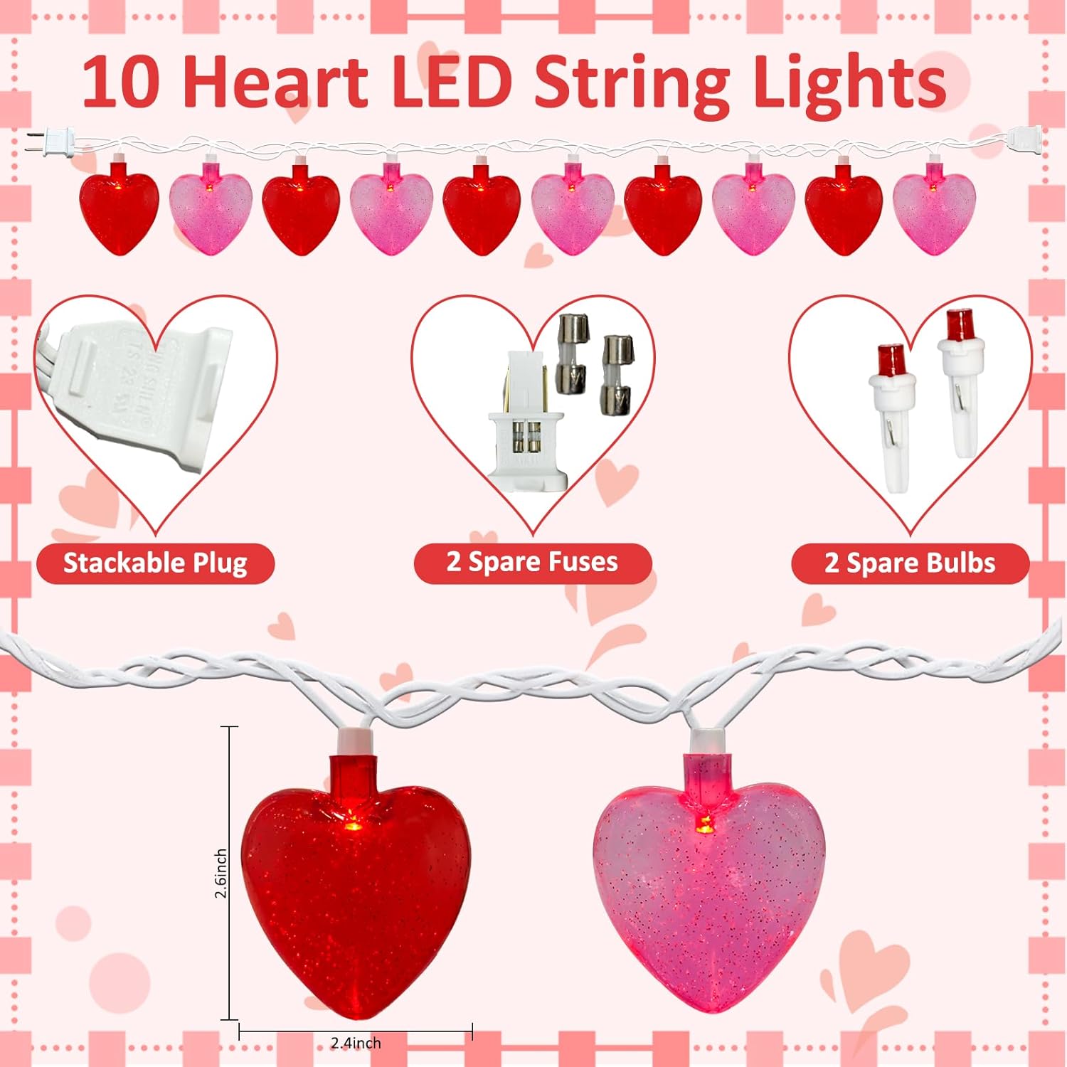 Linyan-8.5Ft Red Heart String Lights, 8.5Ft Hanging Valentine's Day ...