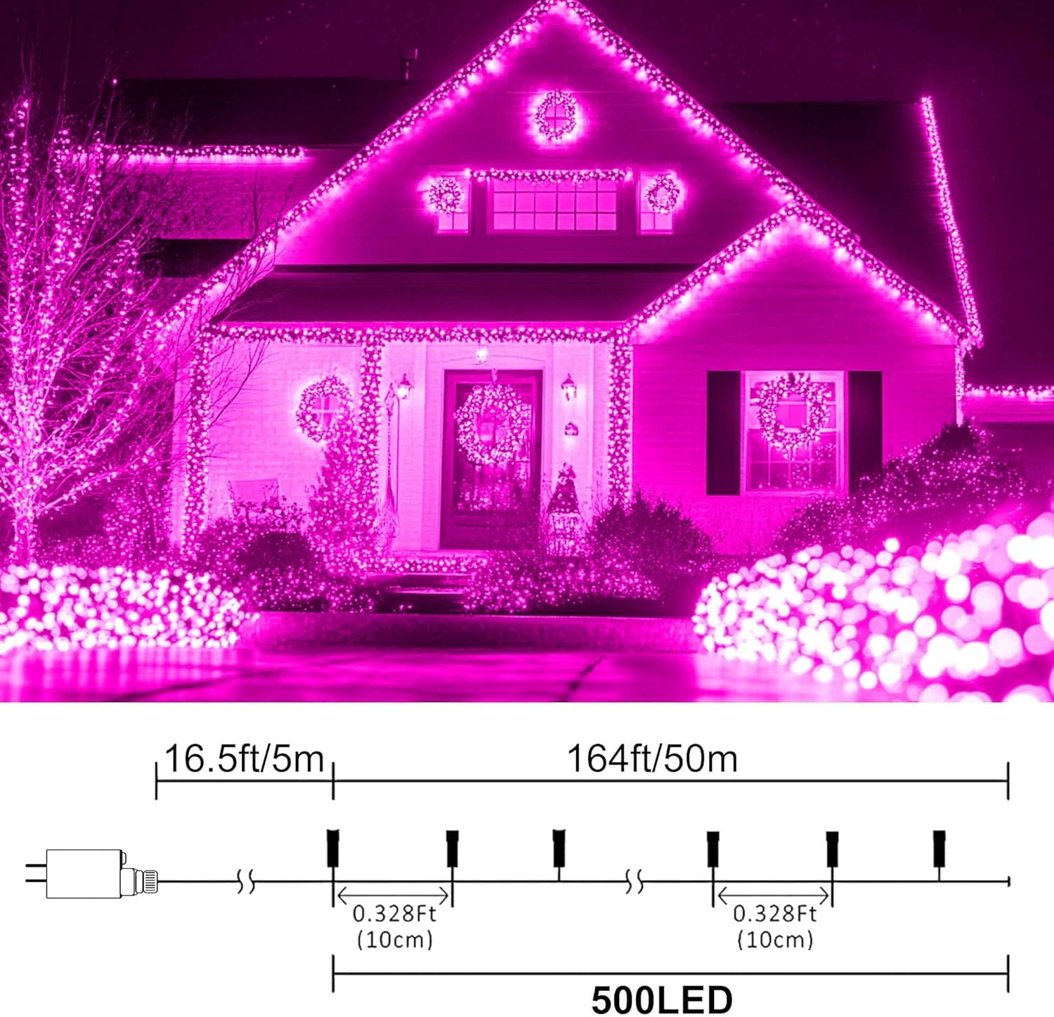 Linyan-Christmas String Lights, 33ft 100 LED Color Changing Christmas ...