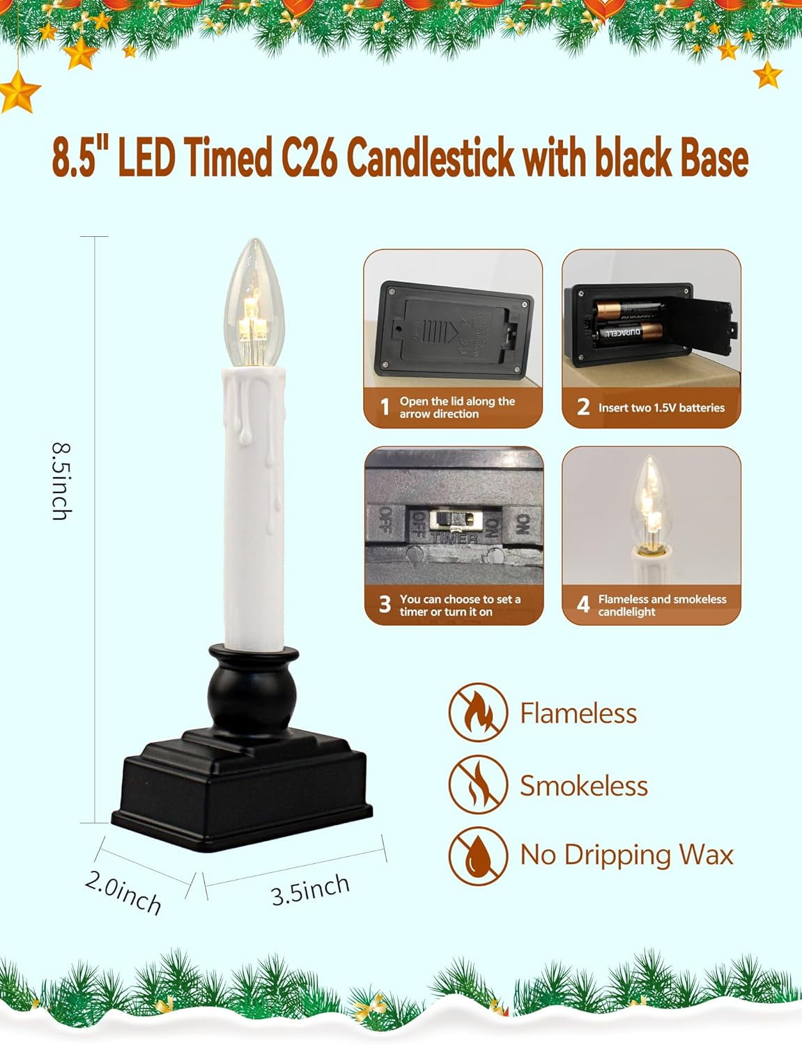 Linyan-Classic Flameless Window Candles, 4 Pack Battery Operated Taper ...