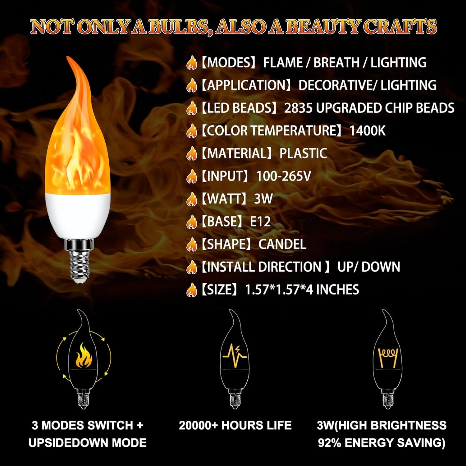 Linyan-E12 LED Flickering Candelabra Flame Effect Light Bulbs - 3 Modes ...