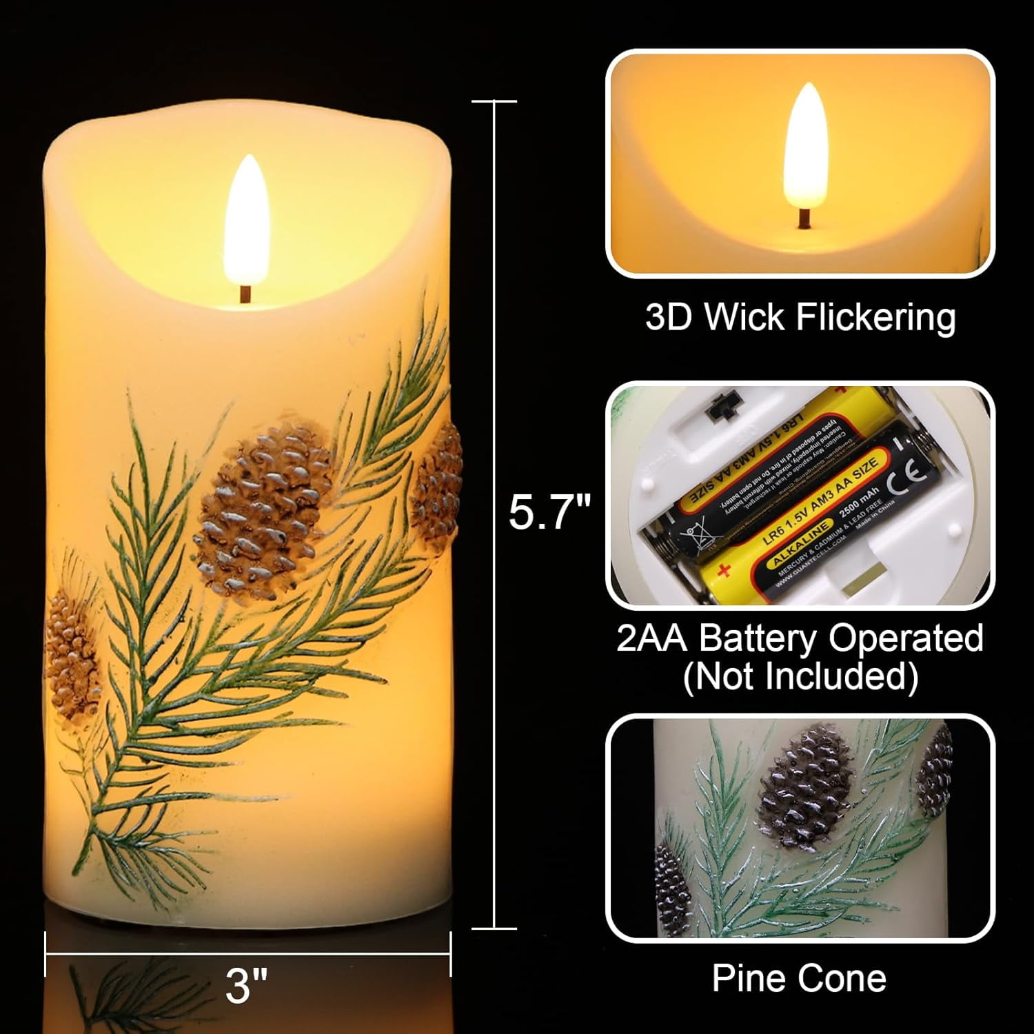 Linyan-Flameless Candles with Timer, Battery Operated Flickering 3D ...