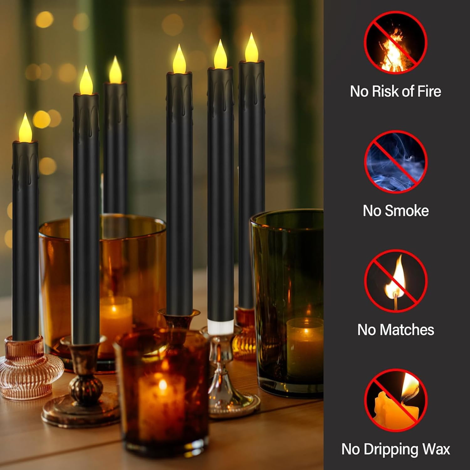 Linyan-Flameless Taper Candles 10.6" Dripless Battery Operated Taper ...