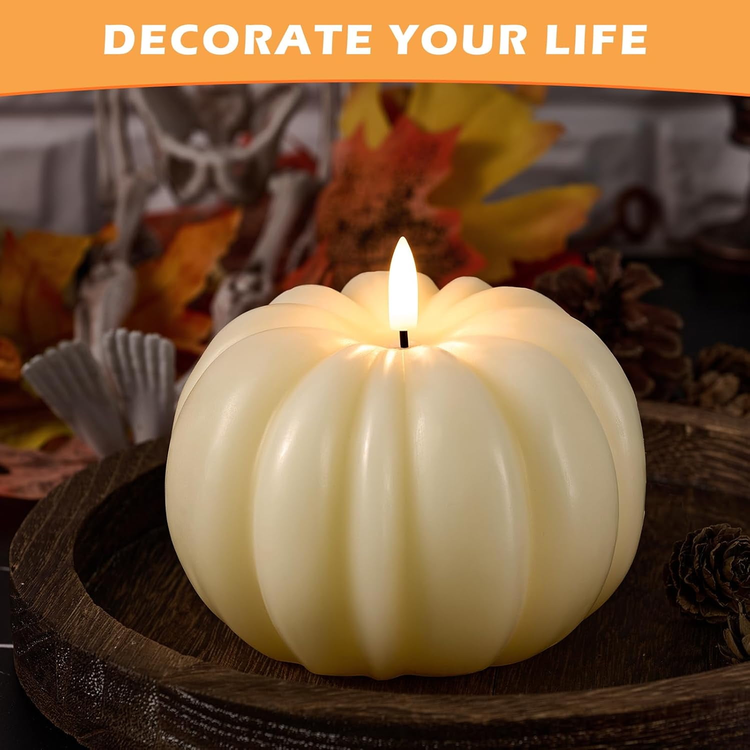 Linyan-[Timer] Fall Pumpkin Flameless Candles Flickering LED Candles ...
