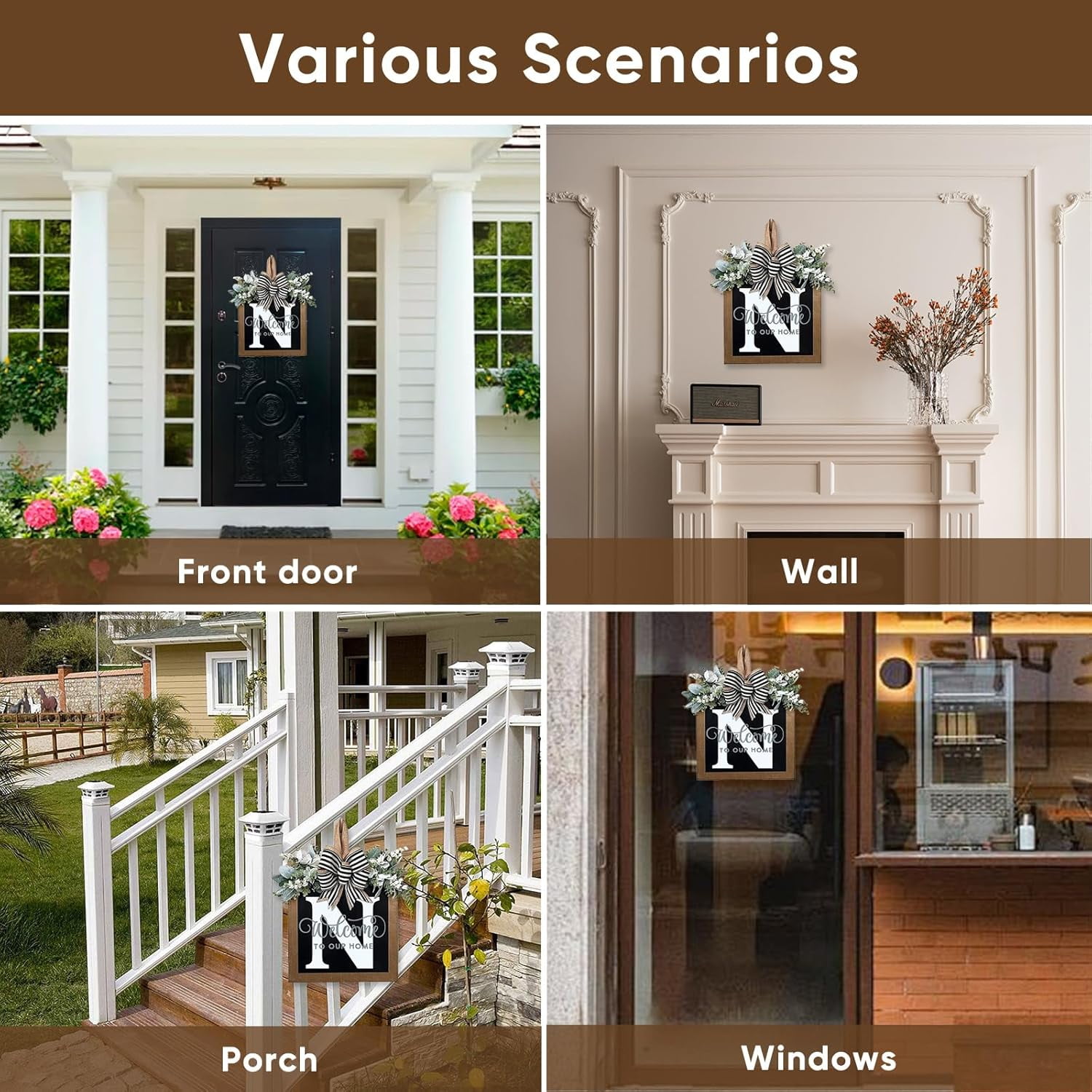 Linyan-Ultra Large 14'' Last Name All Year Round Front Door Wreath with ...