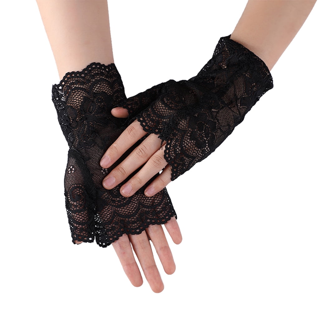 Linyer 1 Pair Women Mittens Lace Fingerless Wedding Party Gloves Short ...