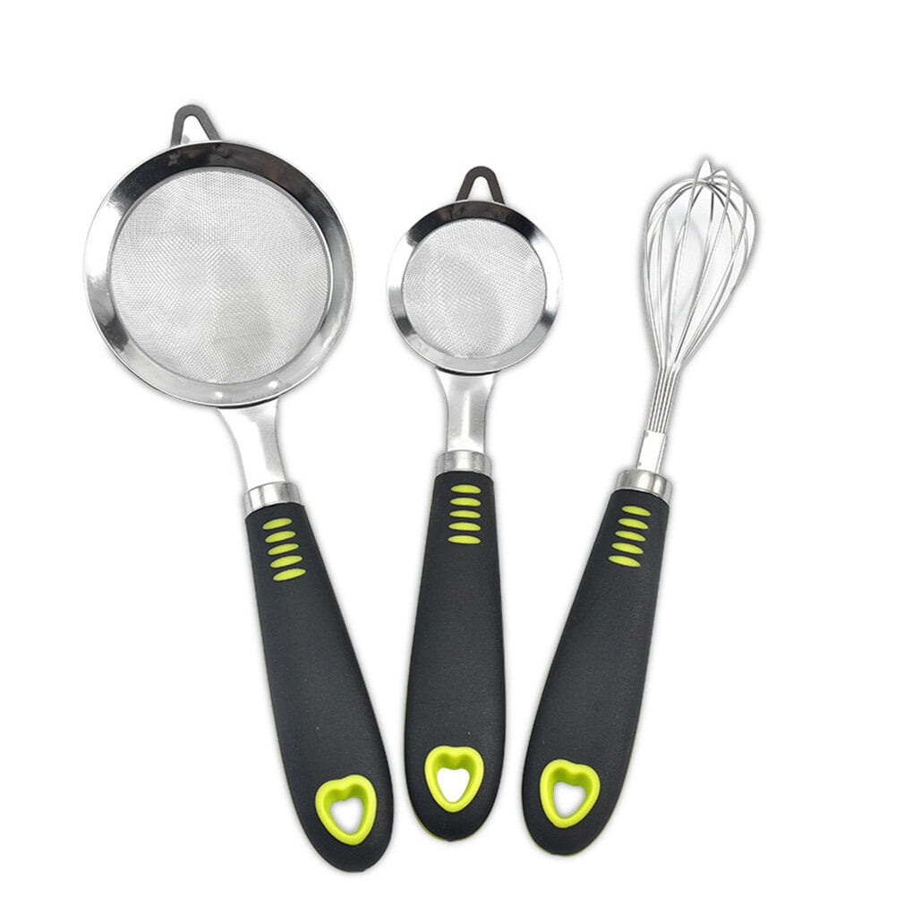Linyer 3 Pieces Stainless Steel Fine Mesh Sugar Sieve Manual Egg Beater ...