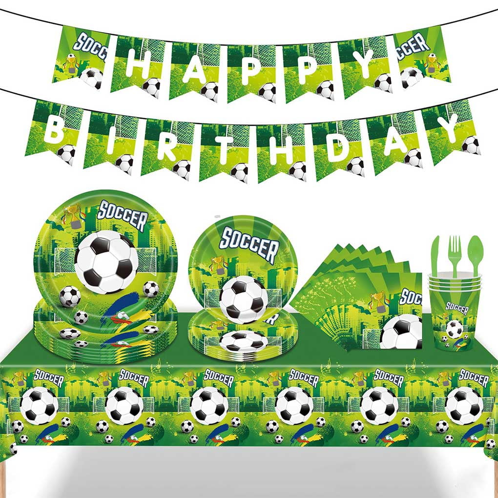 Linyer 82 Pieces Soccer Party Tableware Set Football Birthday ...