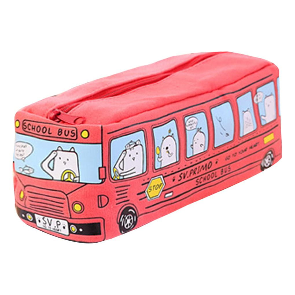 Linyer Animals Bus Shape Canvas Pencil Case Stationery Storage ...