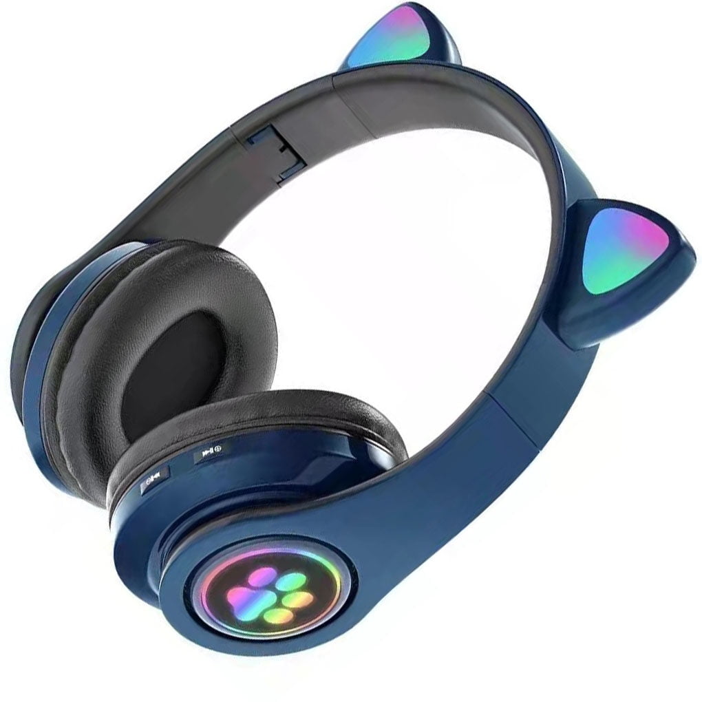 Linyer Kids Girls Wired Wireless Headphones Cat Ear Headsets LED w/Mic ...