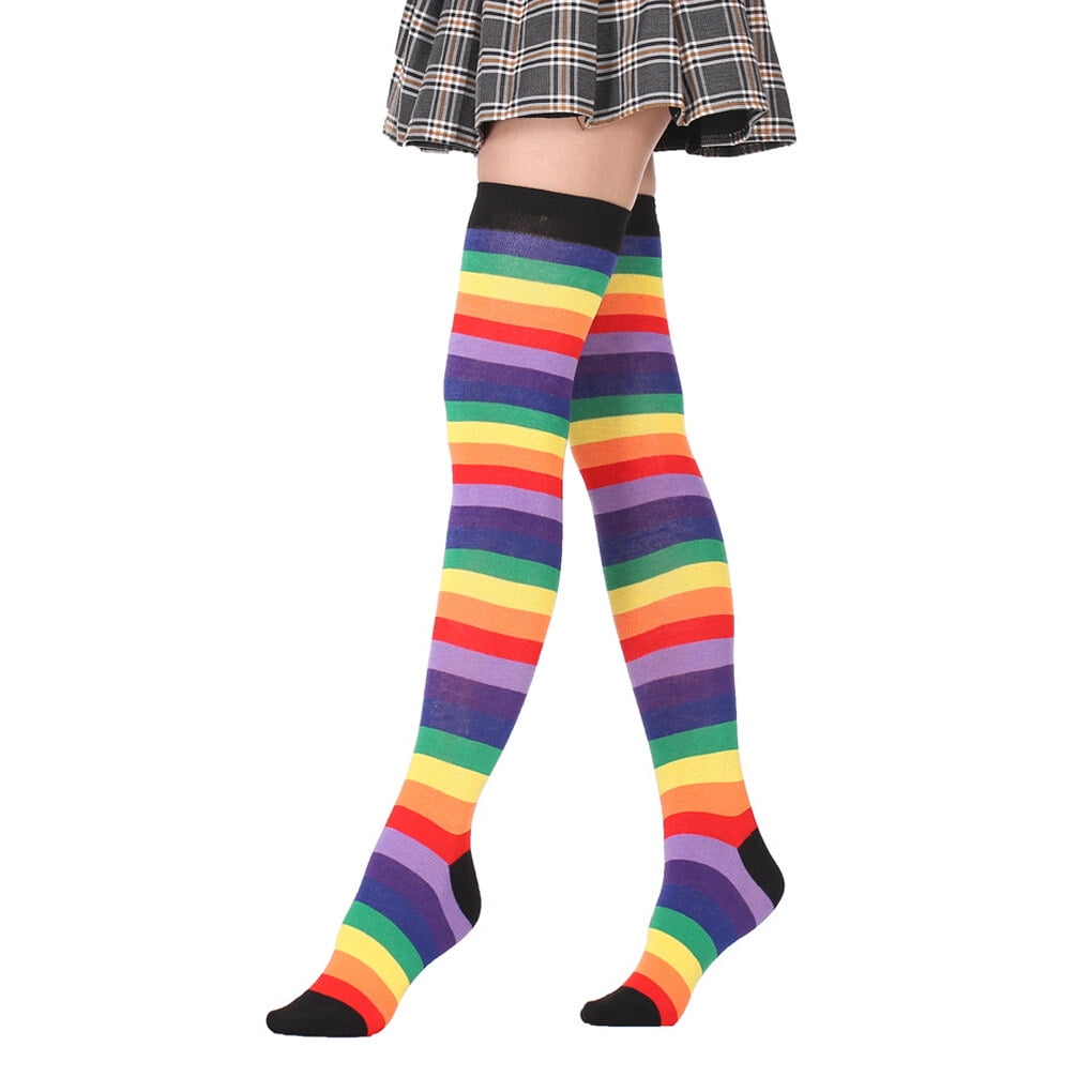 Linyer Pack of 2 Striped Plus Size Thigh High Socks Breathability ...