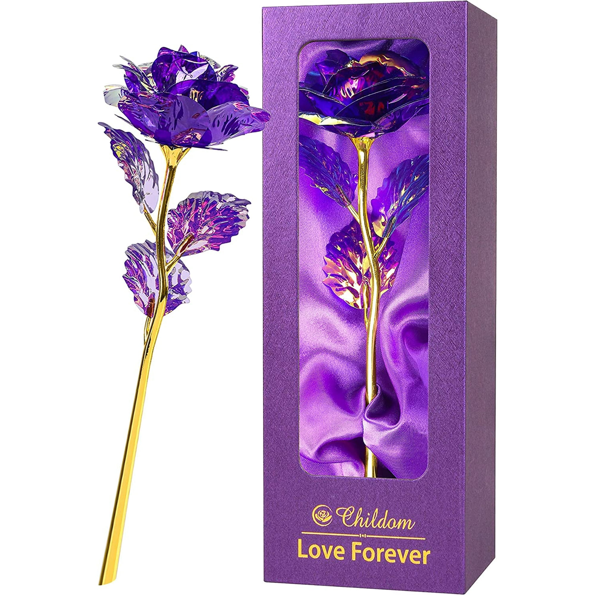 Linzercin Purple Rose Flower Gift for Mom with Gift Box，Love Gifts for ...