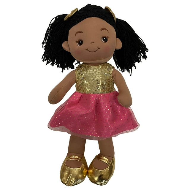Linzy Plush Sweet Cakes 16" Chloe Brown Skin Baby Doll with Pink & Gold ...