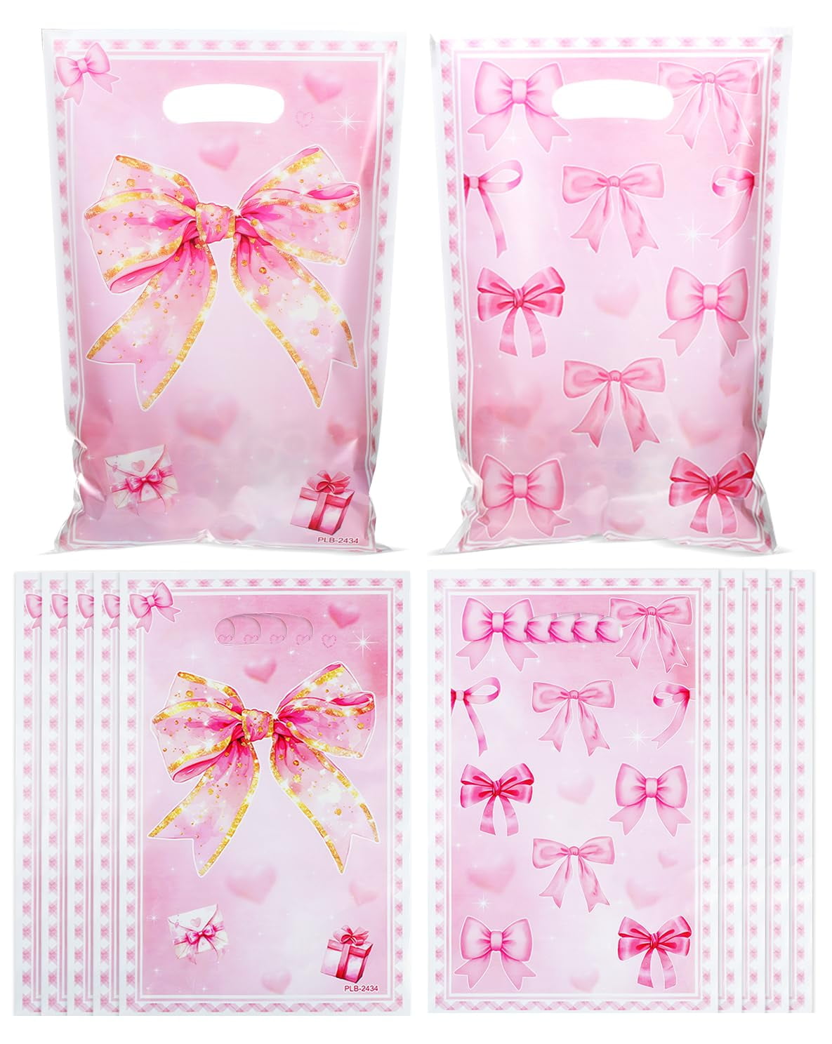 Liobelon 50 Pieces Pink Plastic Gift Bags Theme Party Favor Bags with ...