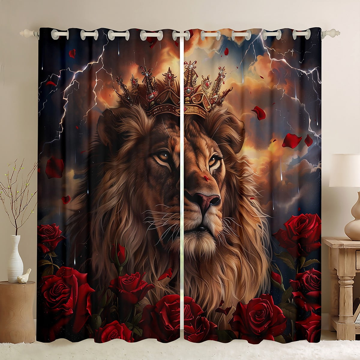 Lion 30%-50% Blackout Curtains for Bedroom Red Rose Curtains & Drapes 2 ...