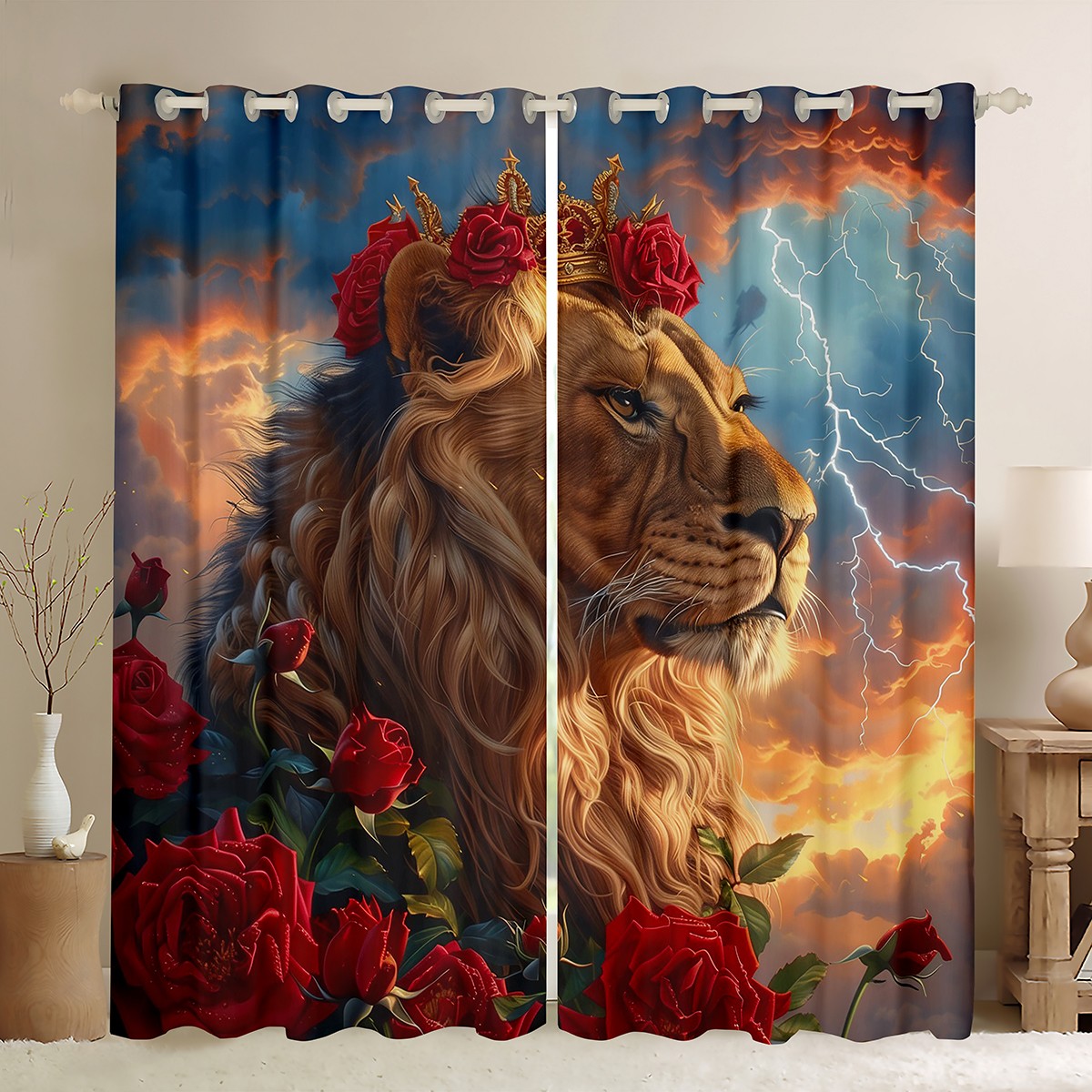 Lion 30%-50% Blackout Curtains for Bedroom Red Rose Curtains for Living ...
