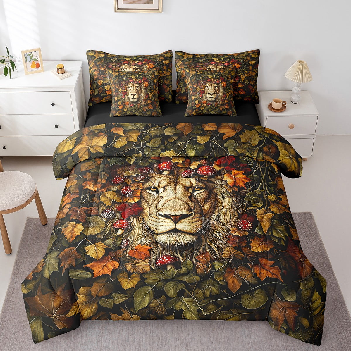 Lion 7 Pieces Bedding Set Queen,Jungle Animal Tropical Wildlife Hunting ...