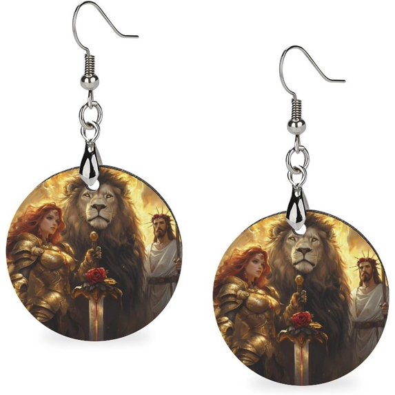 Lion And God Woman Warriores of God Wooden Dangle Earrings Stylish ...