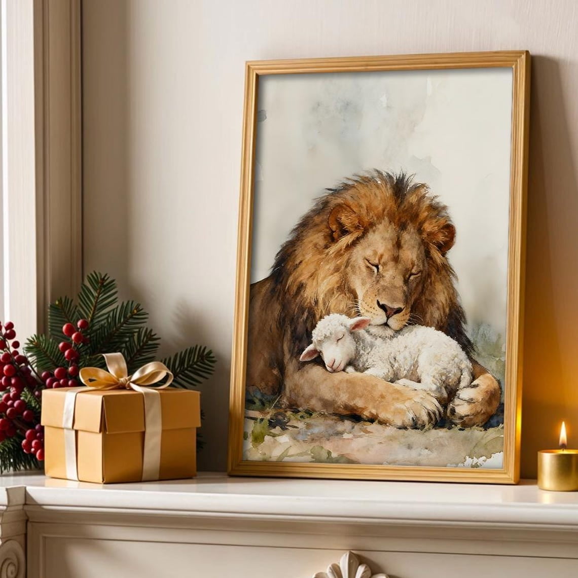 Lion And Lamb Peace Wall Art, Animal Poster, Symbolic Harmony Poster ...