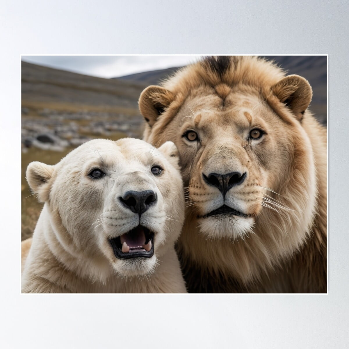 Lion And Polar Bear Strike A Holiday Selfie Pose Poster Wall Art ...