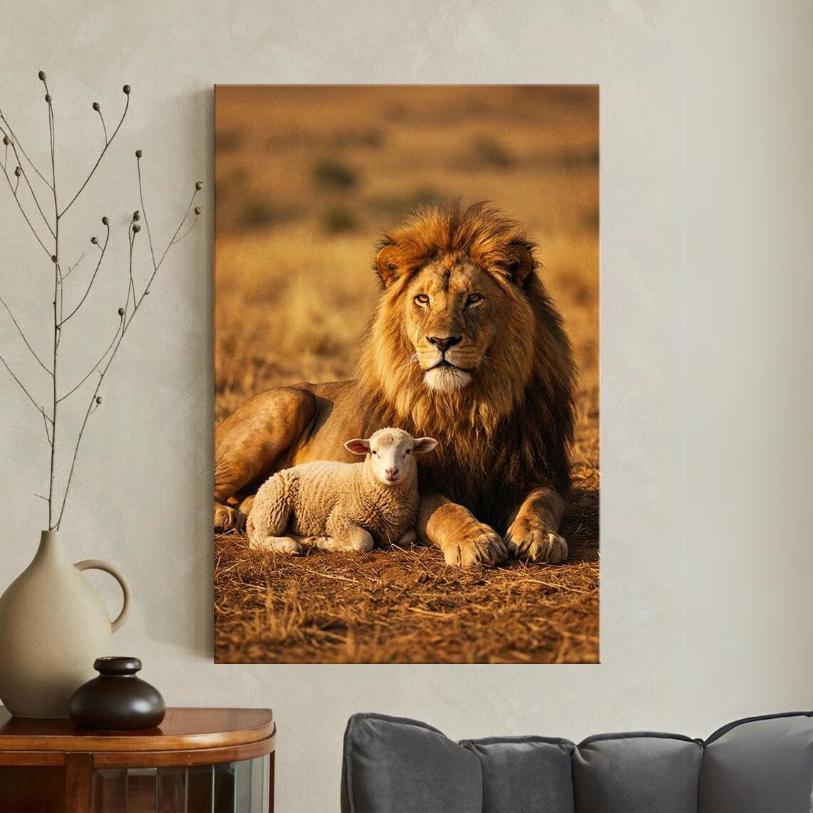 Lion And The Lamb Print Christian Wall Art Biblical Home Decor Peaceful ...