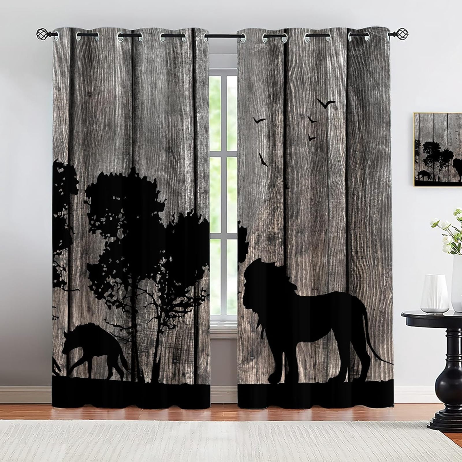 Lion Animal Forest Silhouette Curtains For Bedroom Retro Country Style ...