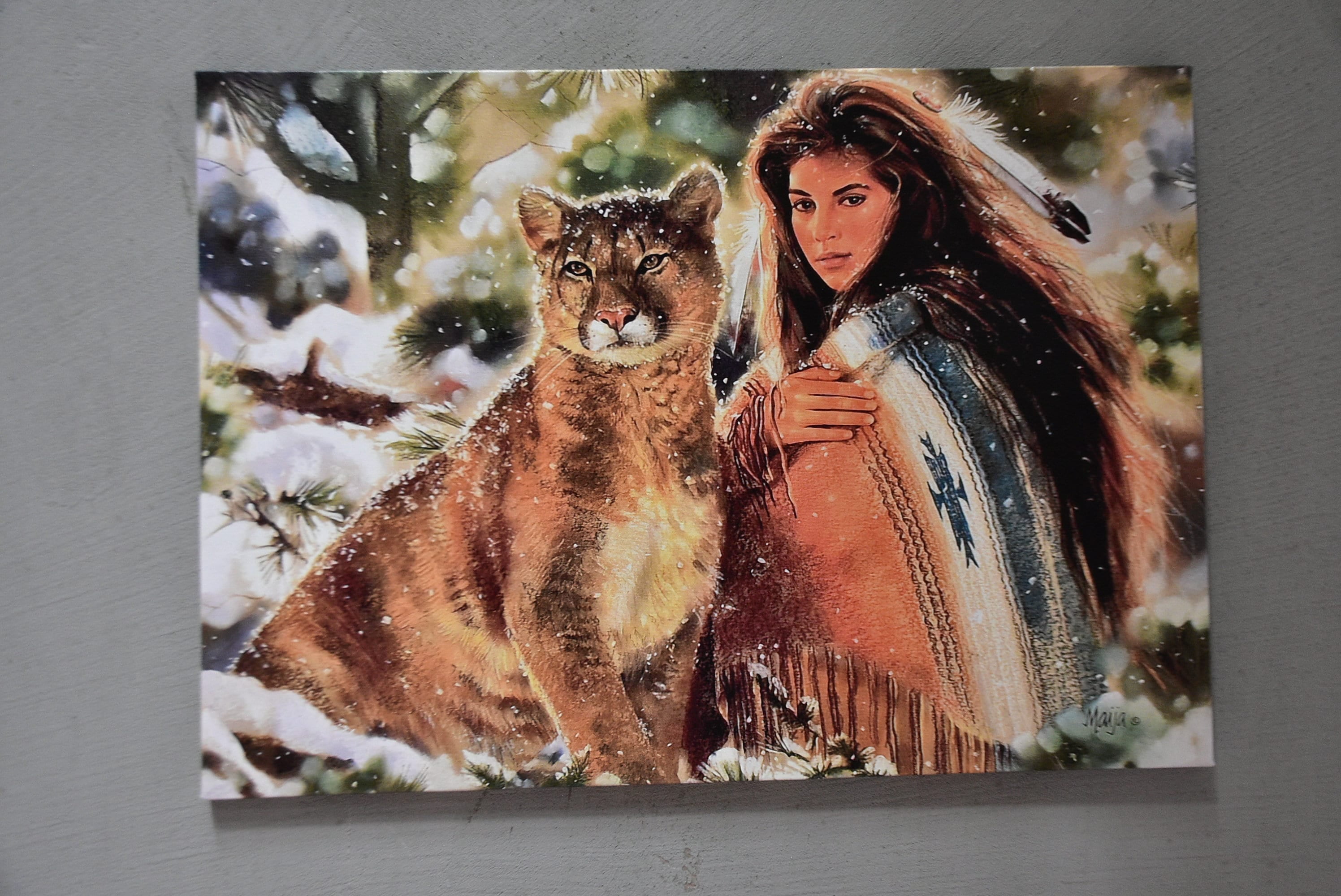 Lion Art Canvas, American Woman Artwork, Native Woman Poster, Native ...