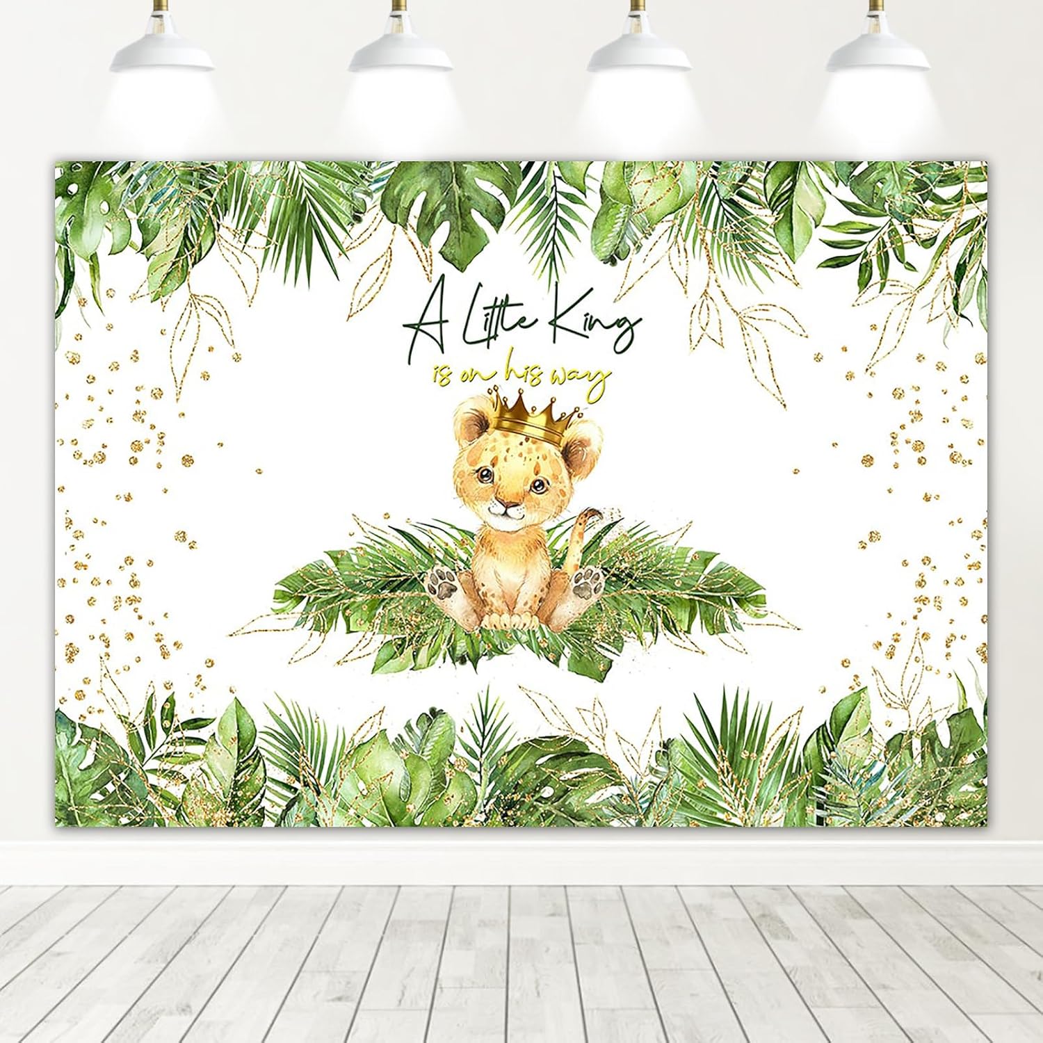 Lion Baby Shower Backdrop A Little King is On His Way Background Safari Baby Lion Baby Shower ...