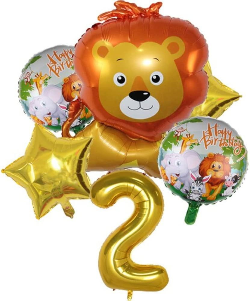 Lion Balloon Set - Number 2 Balloon Set Gold Happy Birthday, Safari ...