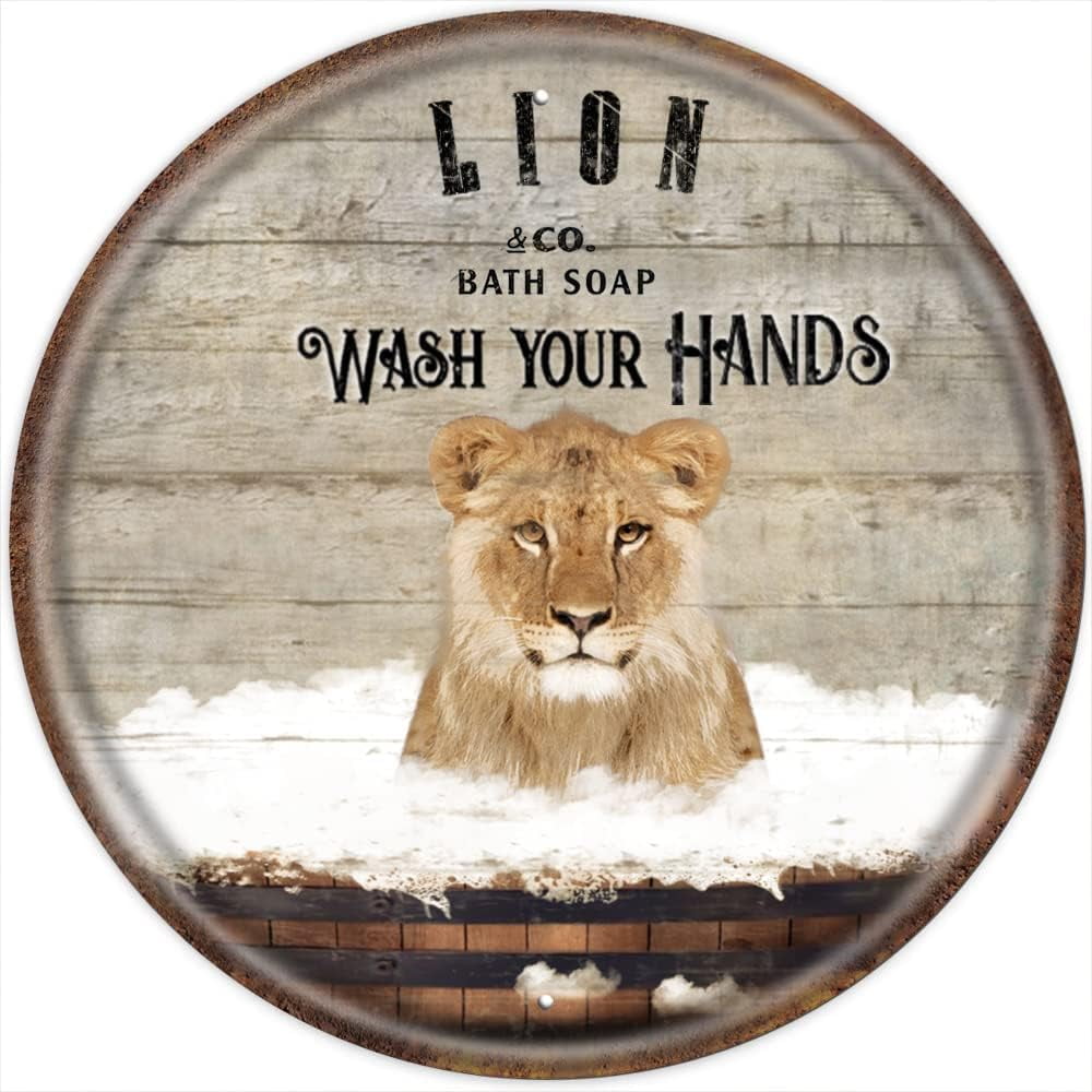 Lion Bath Soap Wash Your Hands Vintage Round Tin Sign, Lion Print, Lion ...