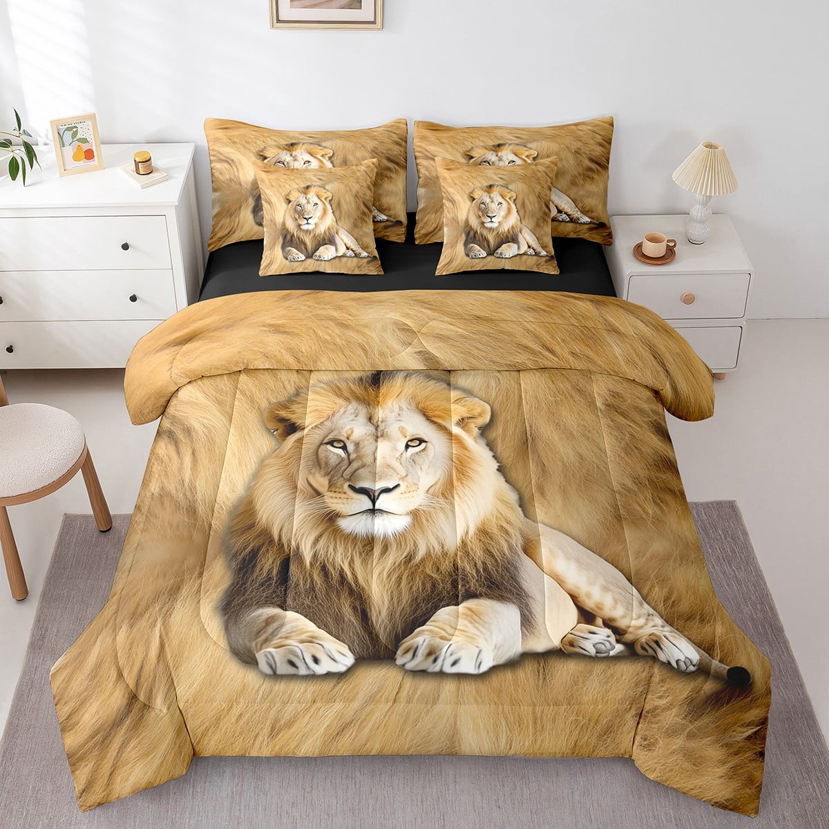 Lion Bed In A Bag,3D Lion King Comforter Set 7 Piece,Animal Print ...